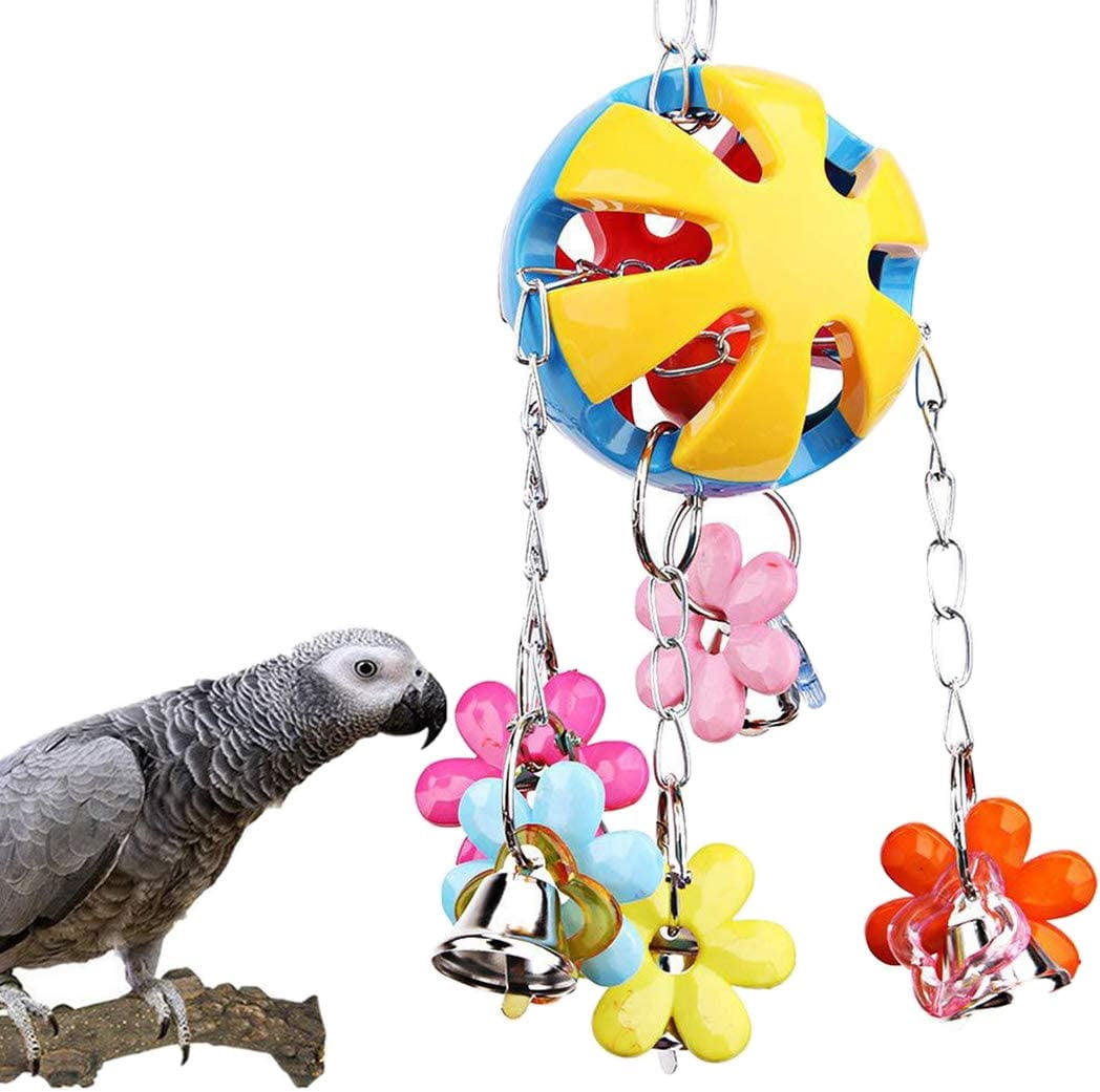 WOVTE Birds Parrot Chewing Toy Pet Bird Cage Hanging Ball Bell Toys for ...