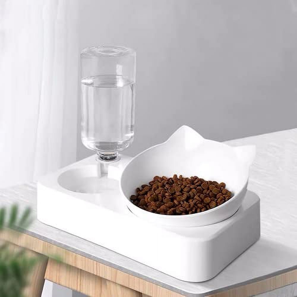 WOVTE Cat Bowl Water and Food Bowl Set 15 degree Tilted Detachable Cat ...