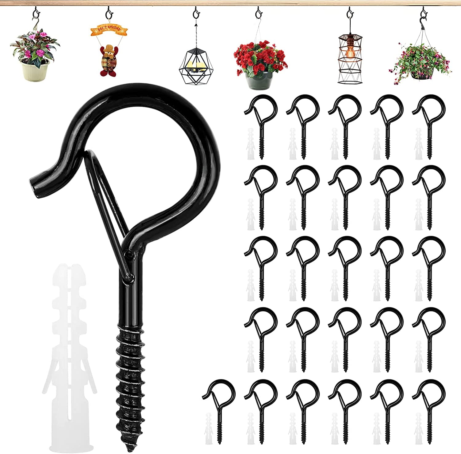 WOVTE Ceiling Hook,22 Pack Q-Hanger Hooks Outdoor String Lights Wall ...