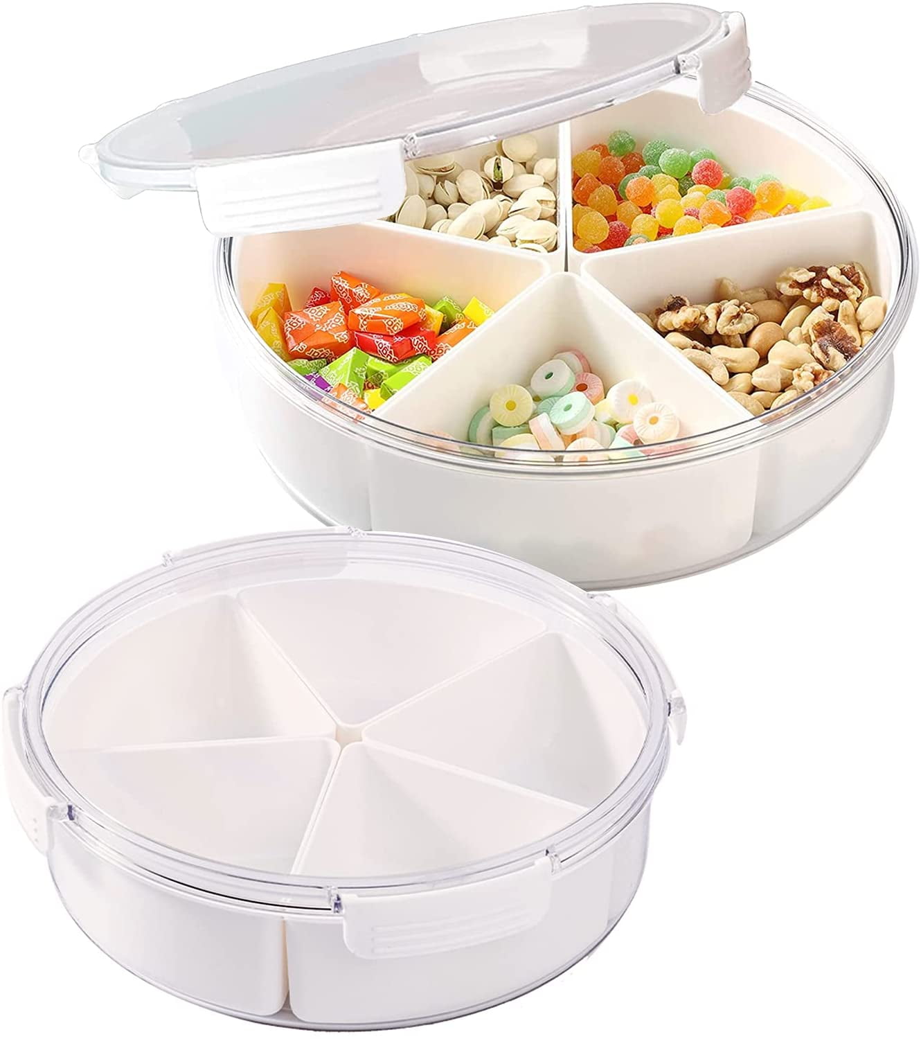 WOVTE Divided Serving Tray with Lids& Removable, Snack Fruit Tray, 4 ...