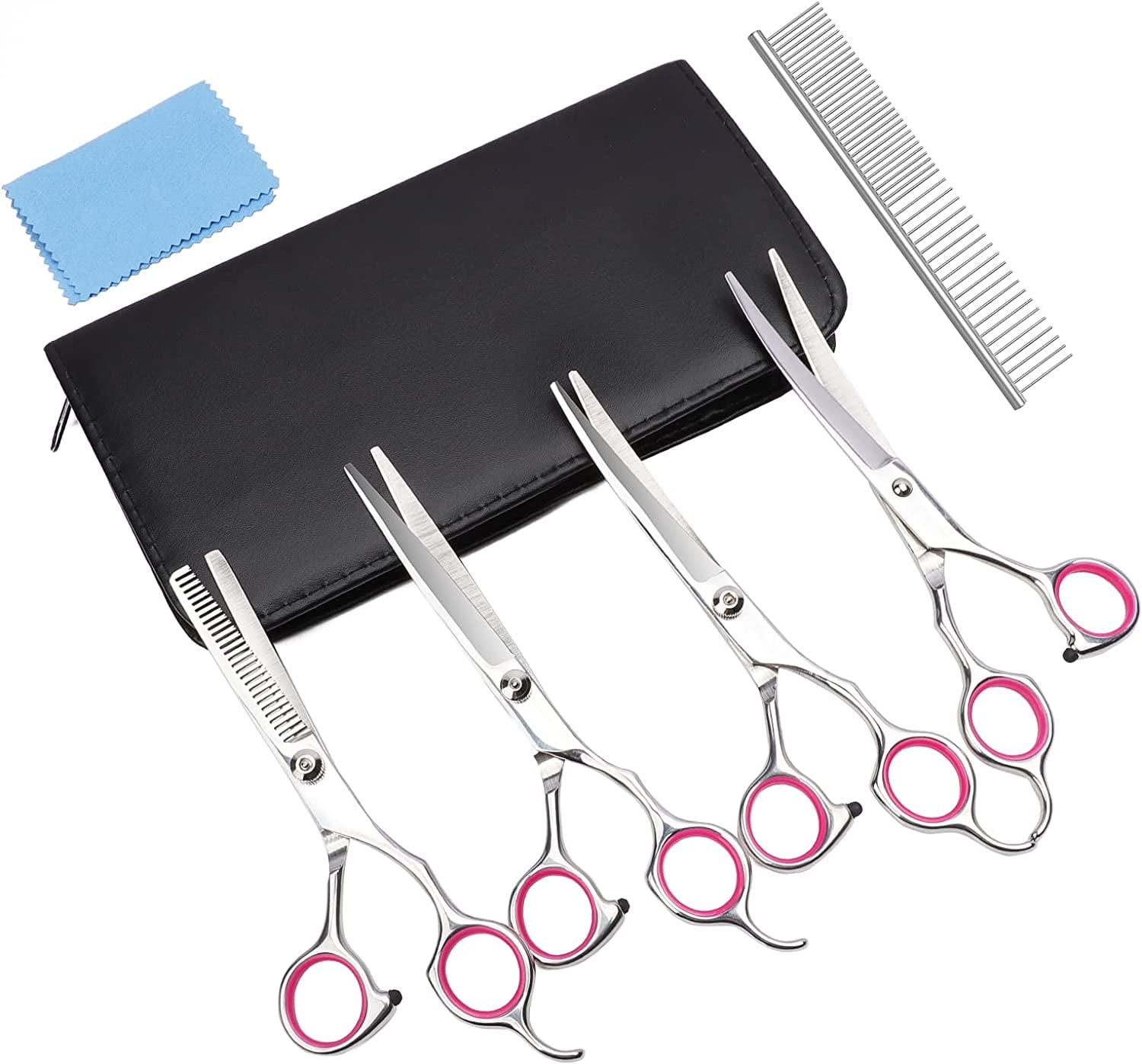 WOVTE Dog Grooming Scissors Kit 7 Piece, Safety Round Tip Stainless ...