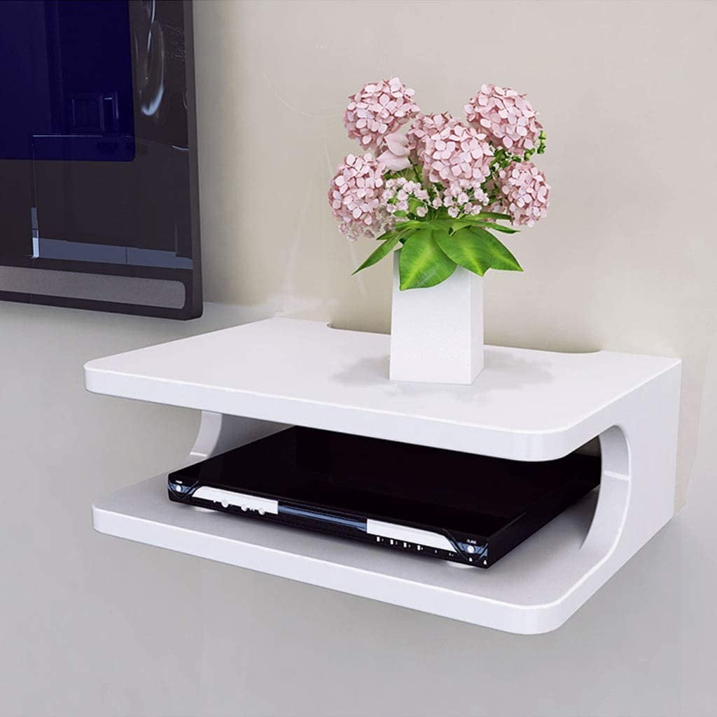 WOVTE Floating Shelf For Tv Components Metal Wall Mounted Media Console 2 Tier For Cable Boxes Routers Remotes DVD Players Game Consoles Color White Walmart