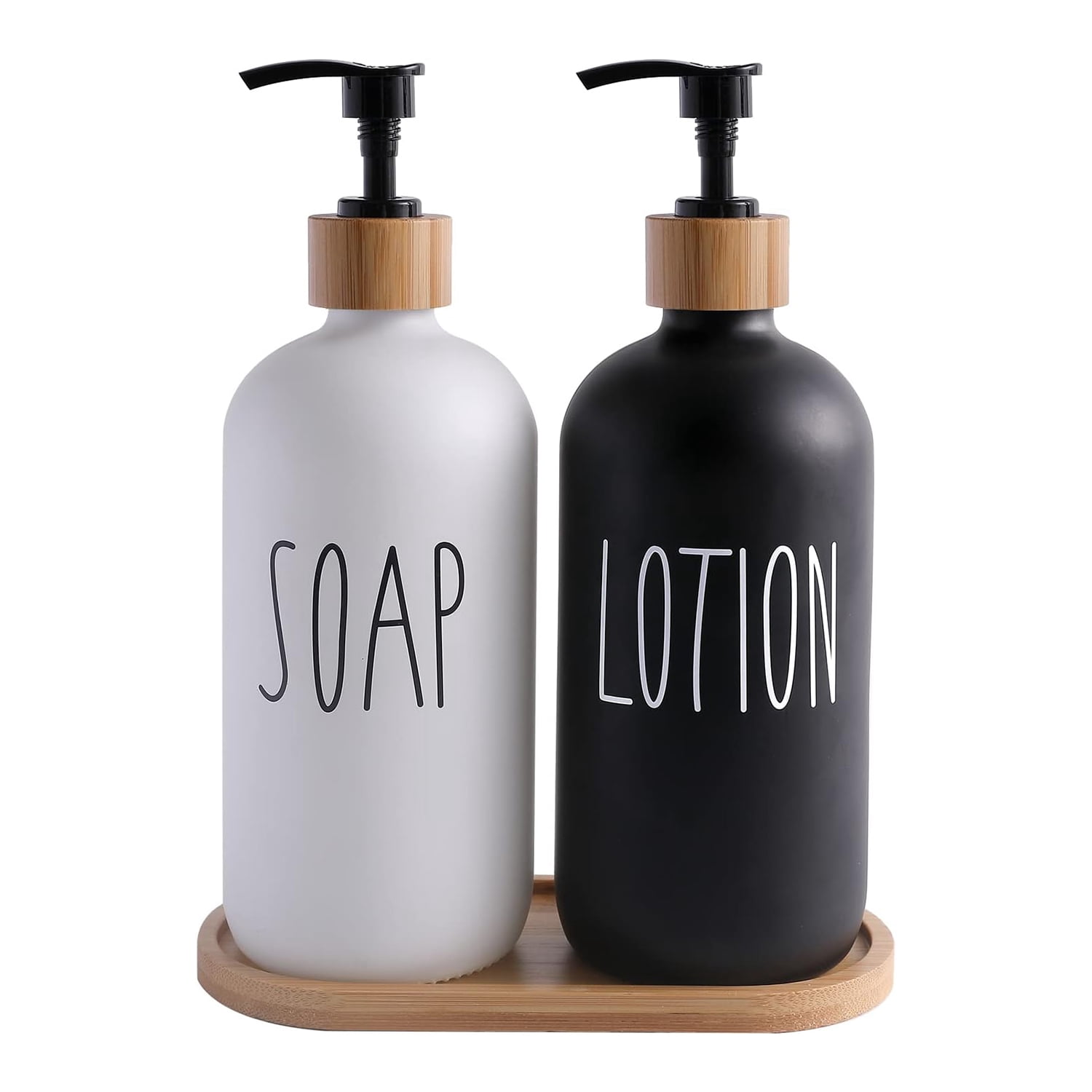 WOVTE Glass Lotion and Soap Dispenser Set, Bathroom Soap Dispenser Set ...