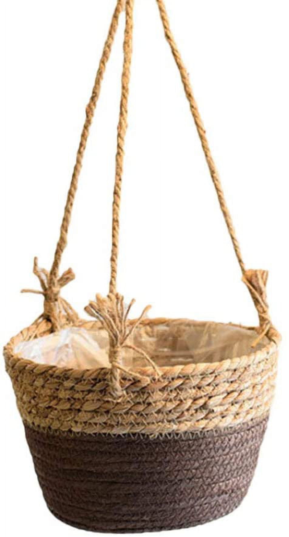 WOVTE Hanging Straw Planter, Jute Rope Hanging Flower Basket Wickerwork ...
