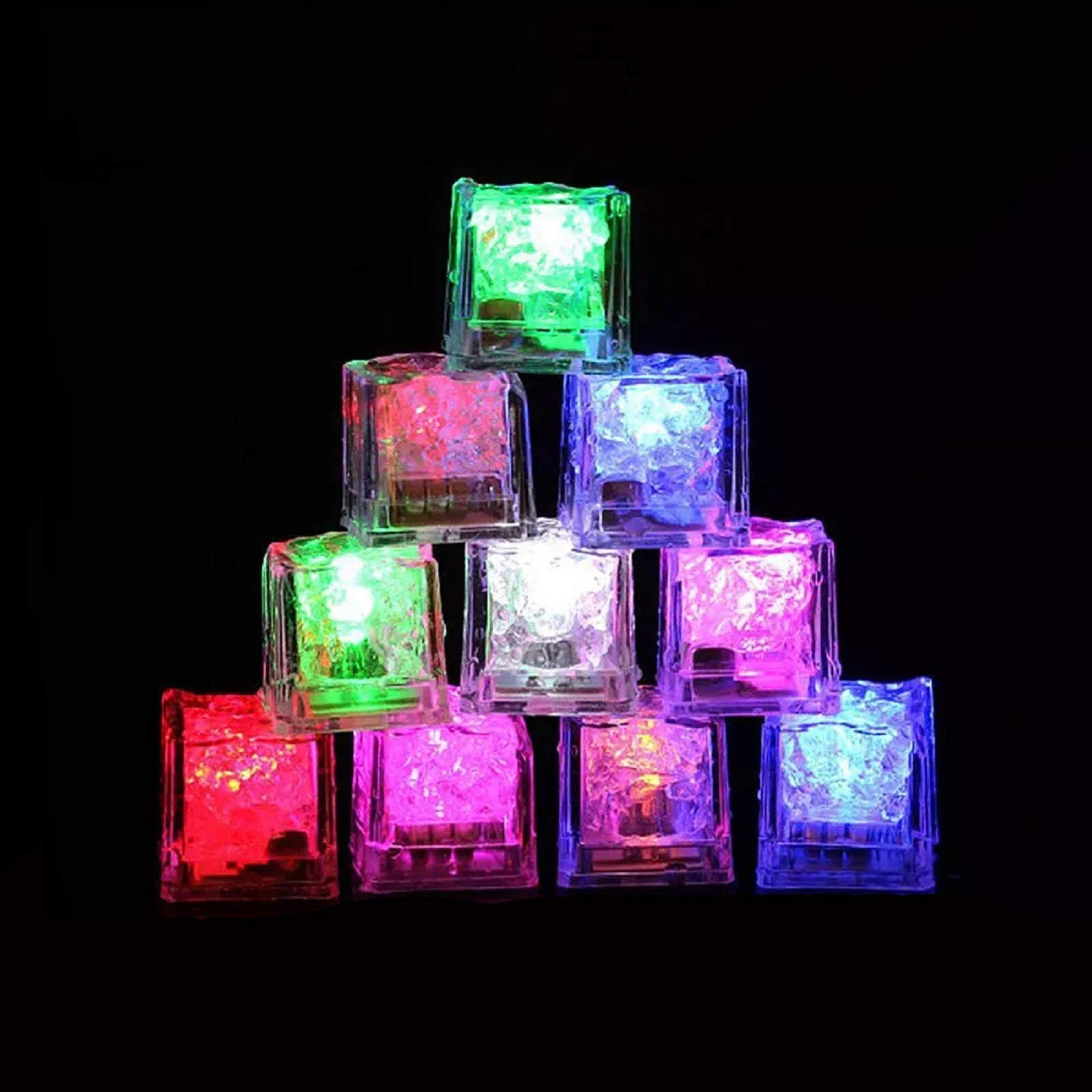 WOVTE LED Ice Cube Shape Lights Liquid Sensor Glowing Light up Ice ...
