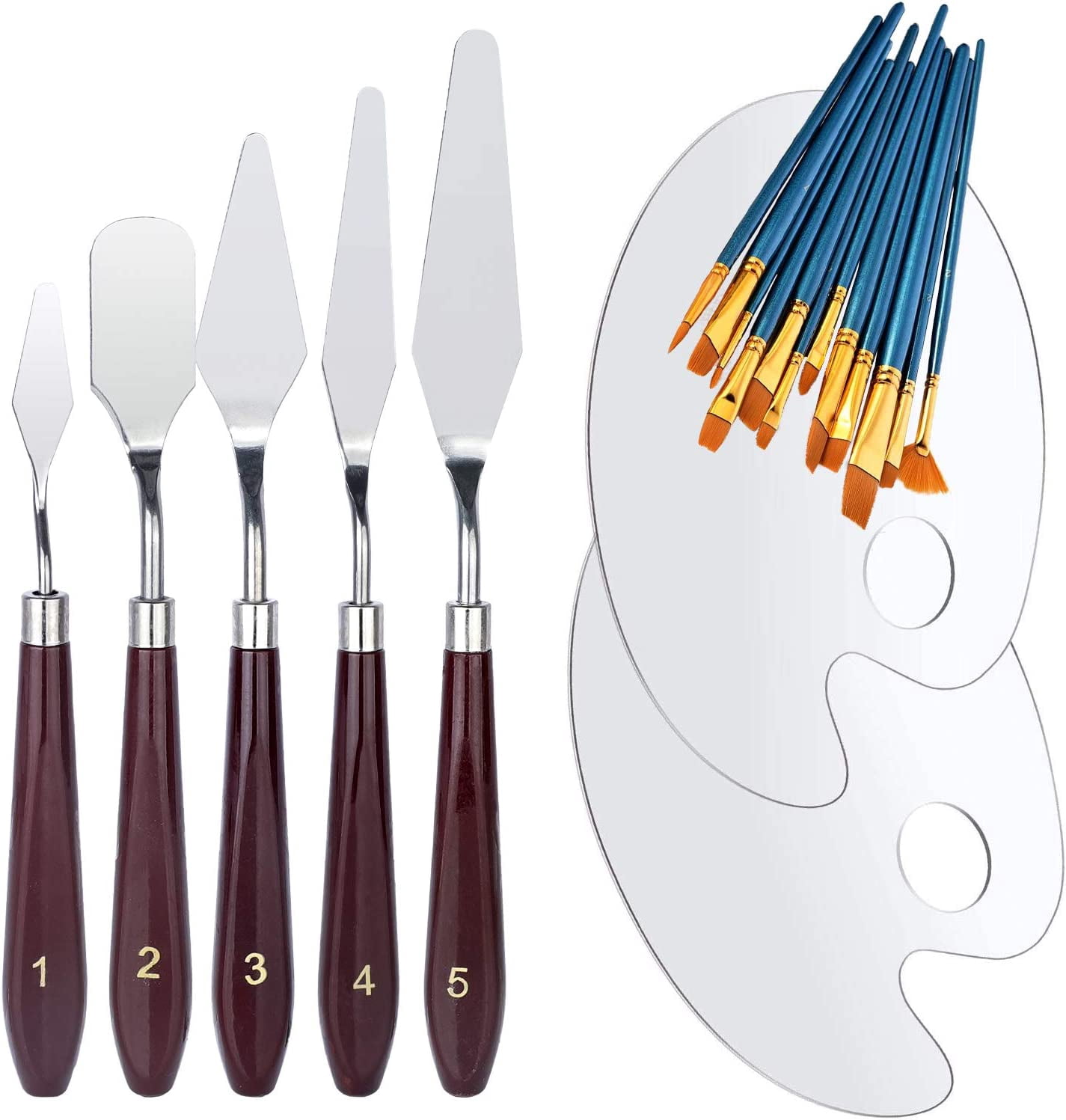 WOVTE Paint Palette,17 Pcs Paint Palette and Brushes Set,Clear Oval Non ...