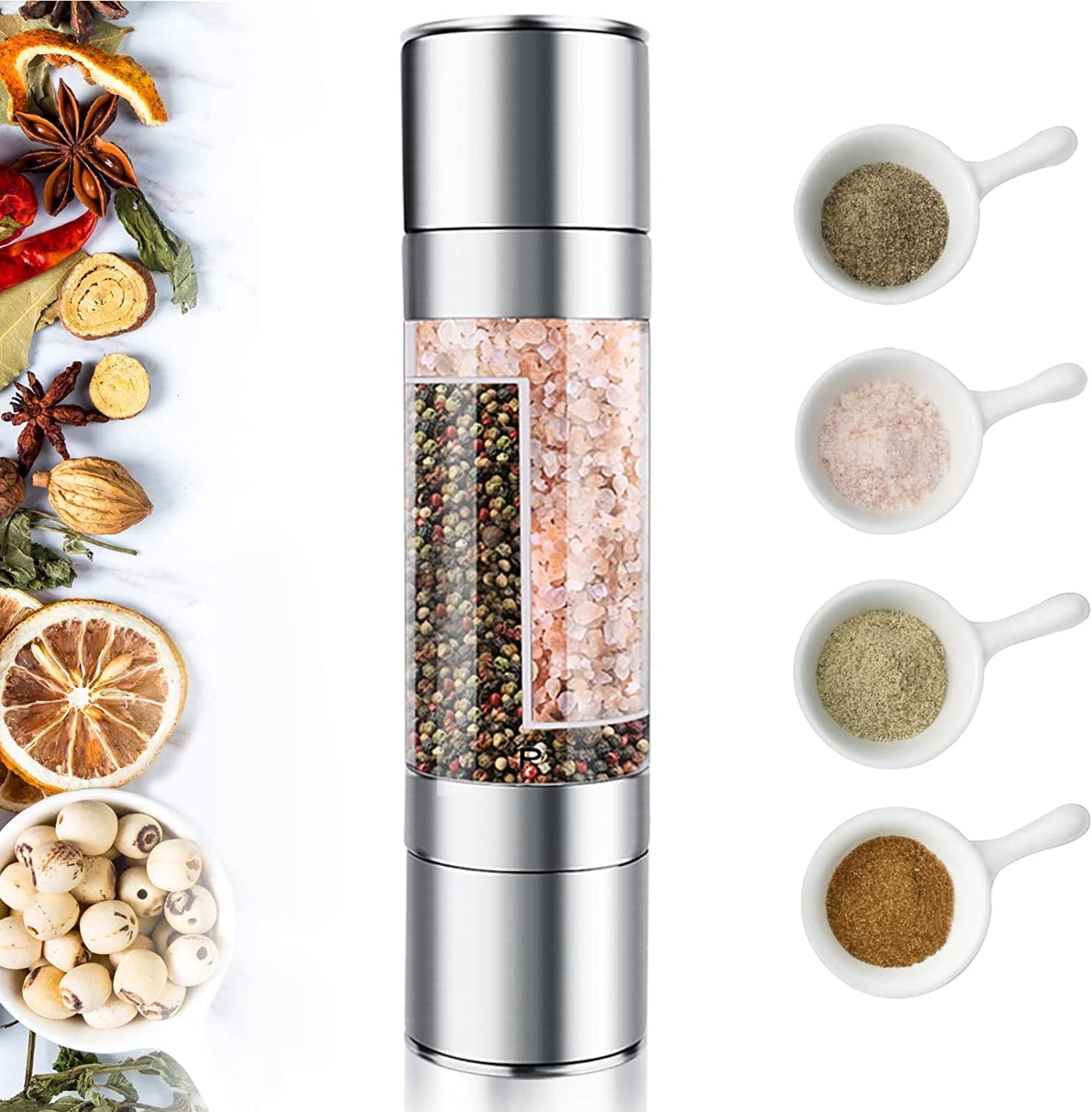 WOVTE Pepper and Salt Grinder 2-in-1 stainless steel cocktail grinder ...