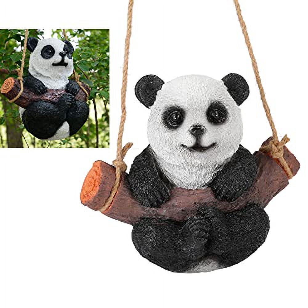 WOVTE Resin swing panda garden statue, simulated animal panda statue ...