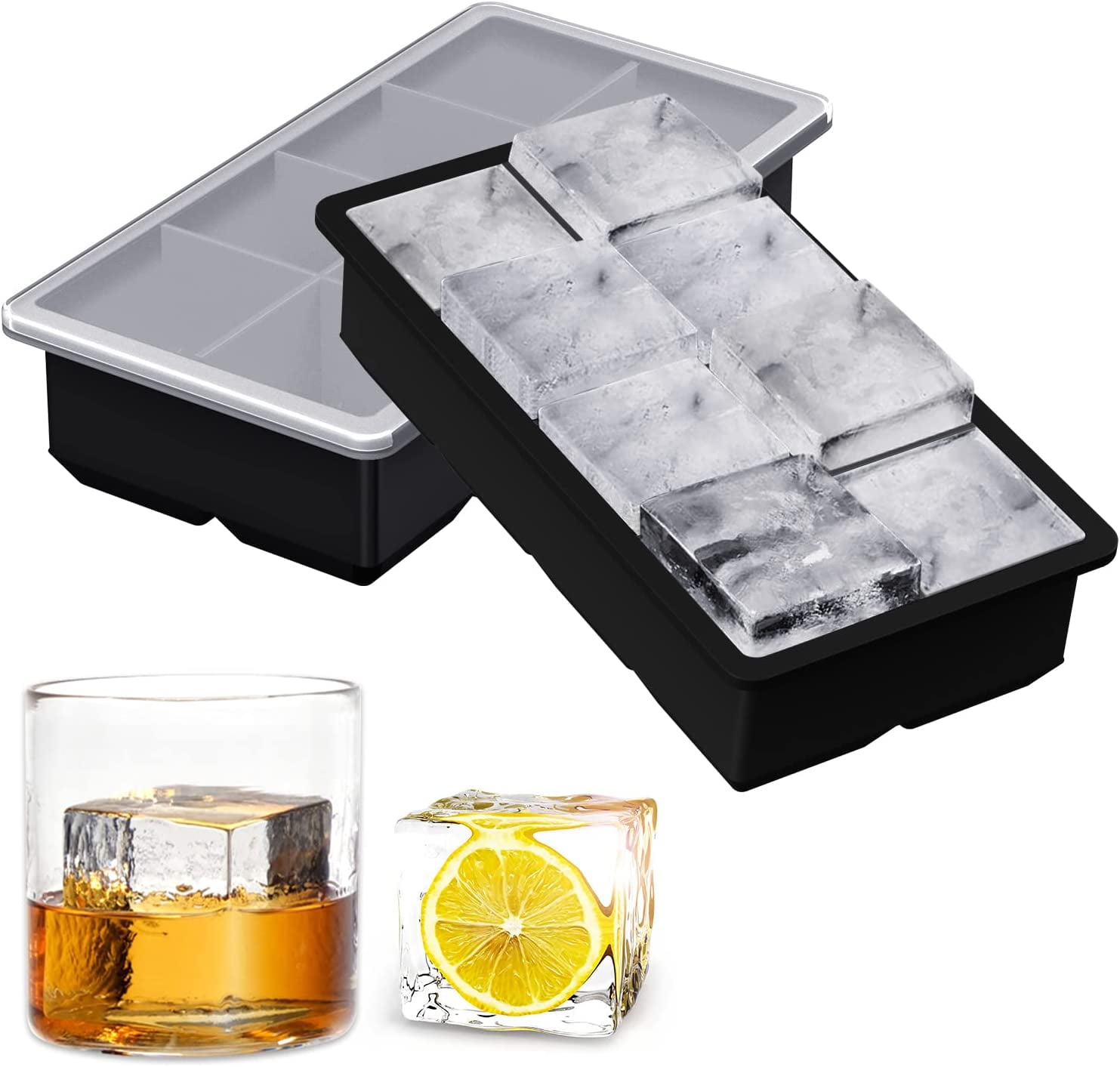 WOVTE Silicone Ice Cube Trays, 2 Pack 2in Large Square Ice Cube Molds ...