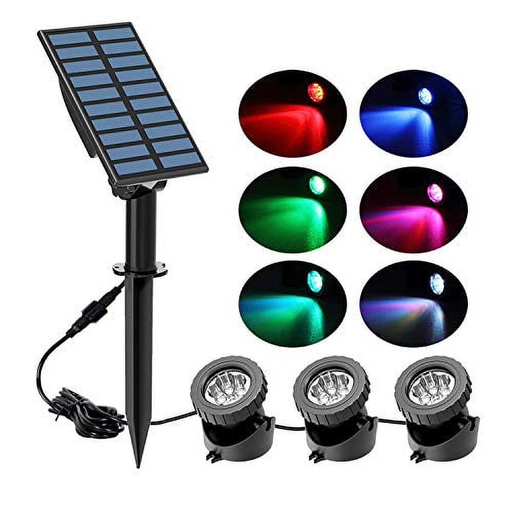 WOVTE Solar Pond Lights, Submersible Pond Light with 3 Lamps 18 LEDs ...