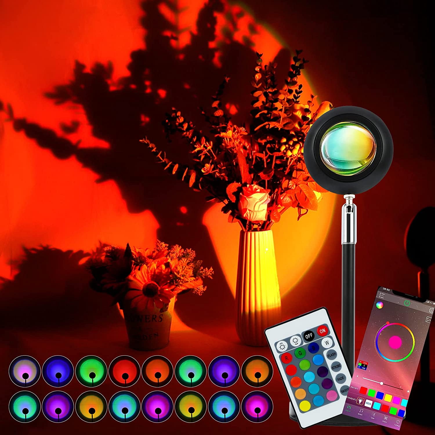WOVTE Sunset Lamp APP Control Multicolor Sunset Projection Lights ...