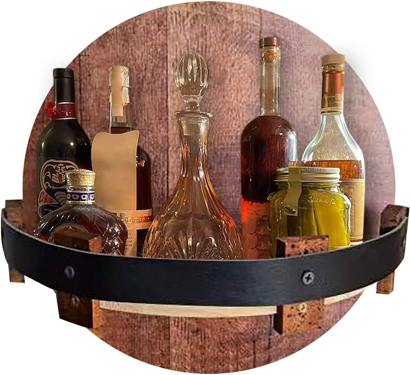 WOVTE Wooden Bourbon Whiskey Barrel Shelf, Hand Crafted Wall Mounted ...