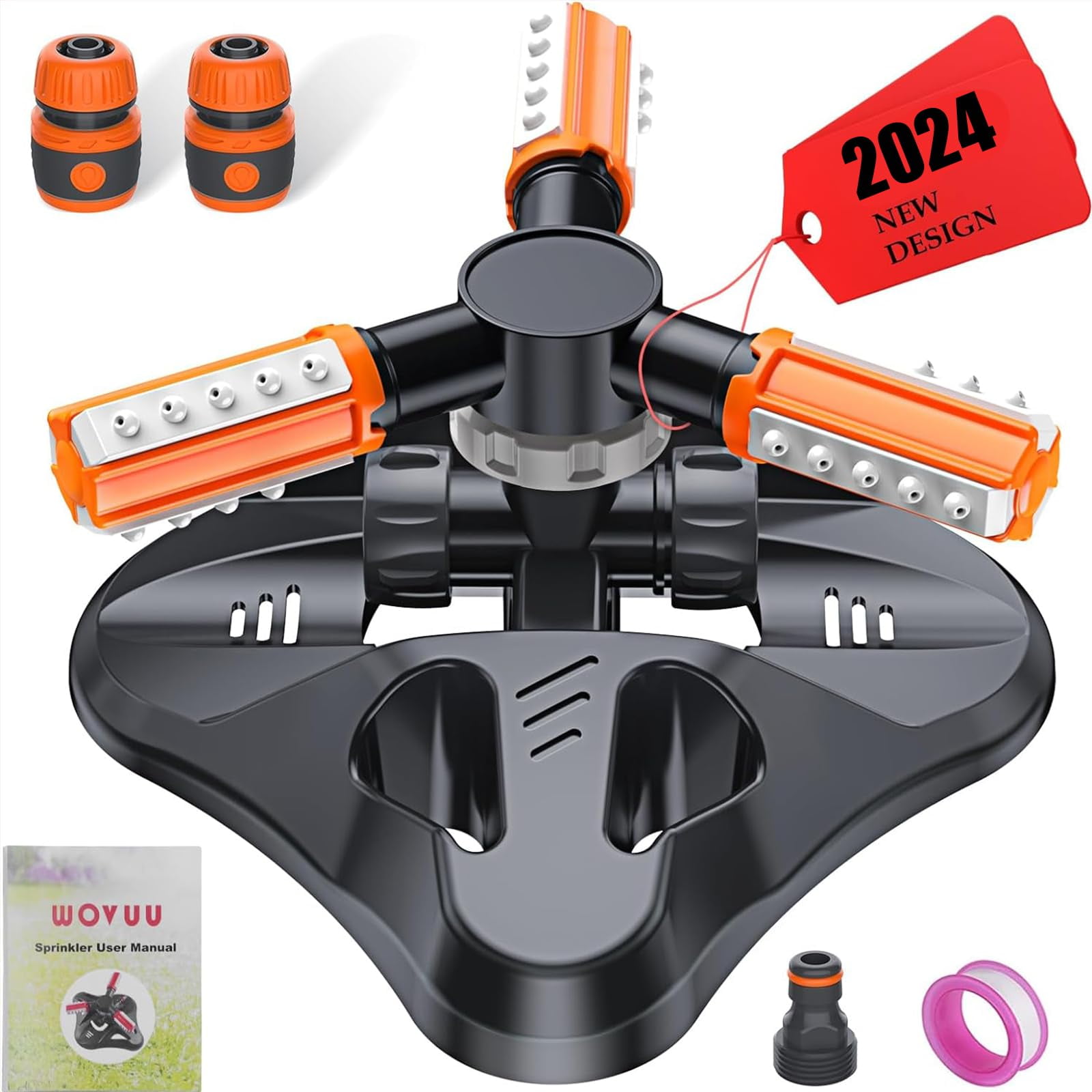 WOVUU Lawn Sprinkler,Upgrade Garden Sprinkler Automatic 360 Degree ...