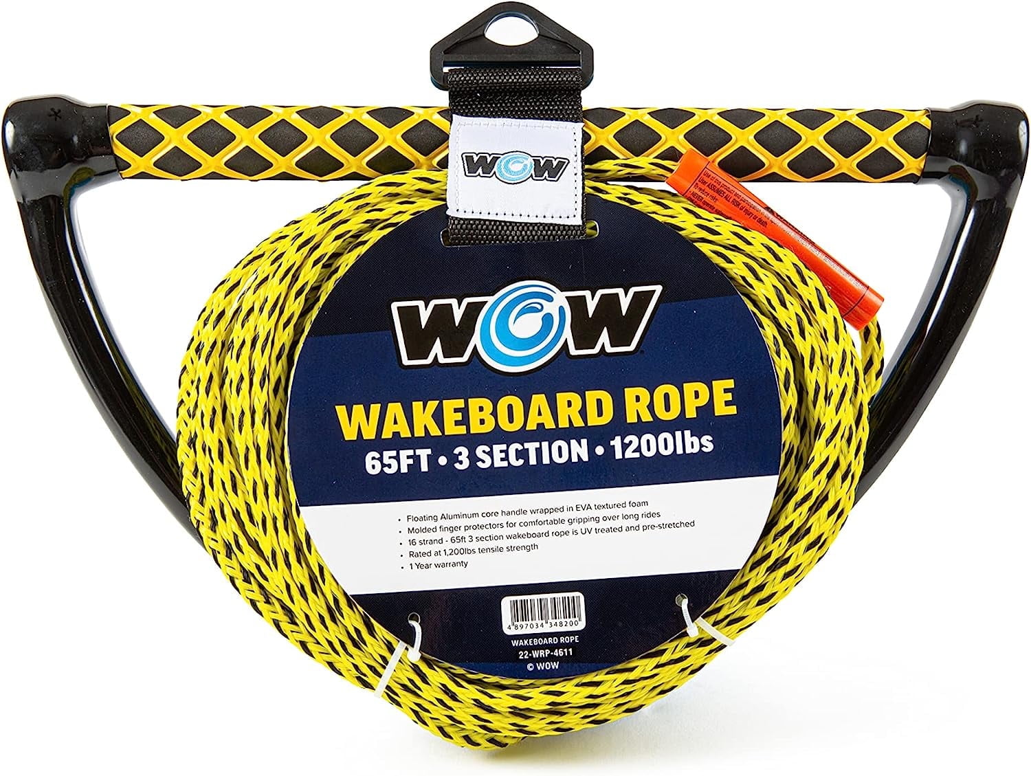 WOW Sports 65' Towing Rope for Wakeboard and Water Ski, 3-Section Rope ...