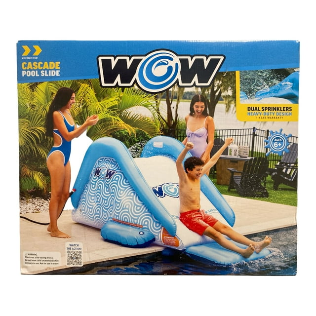 WOW Sports Cascade Pool Slide, Inflatable Slide with Dual Sprinklers ...