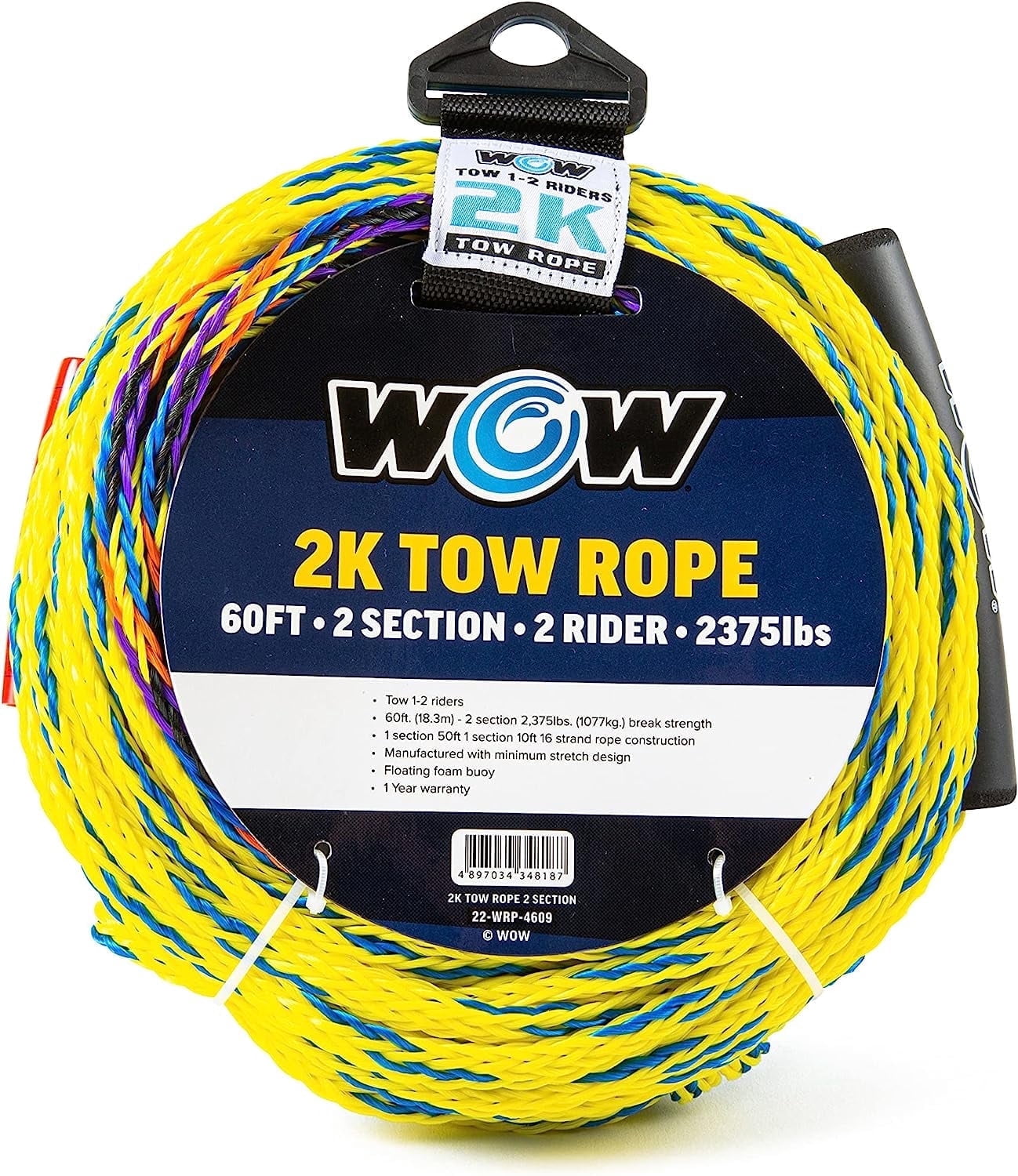 WOW Sports 2K 60' Towing Rope for Boating, Watersports and Towables, 1 ...
