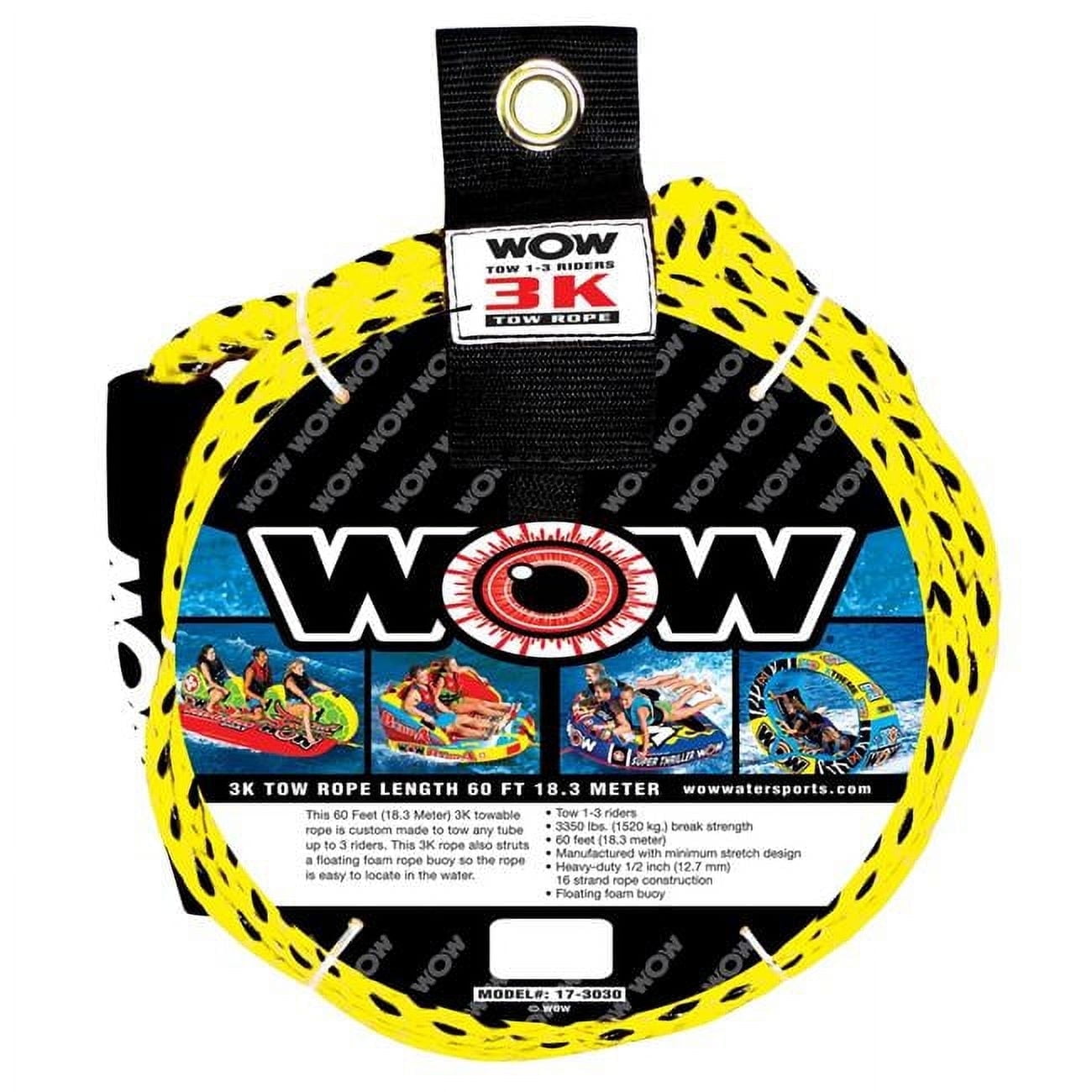 WOW Watersports 3k 60' Tow Rope for Water Sports, Boating, Tube Towable ...