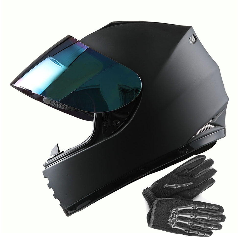 WOW DOT Approved Youth Motorcycle Full Face Helmet + MX Skeleton Glove ...