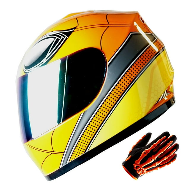 WOW Youth Motorcycle Full Face Helmet Street Bike BMX MX Kids B15 Spider Orange + MX Skeleton ...