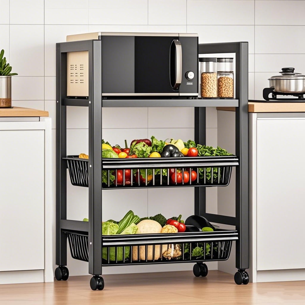 WOWDVOV 3-Tier Kitchen Storage Shelves, Metal Shelf, Adjustable Storage ...