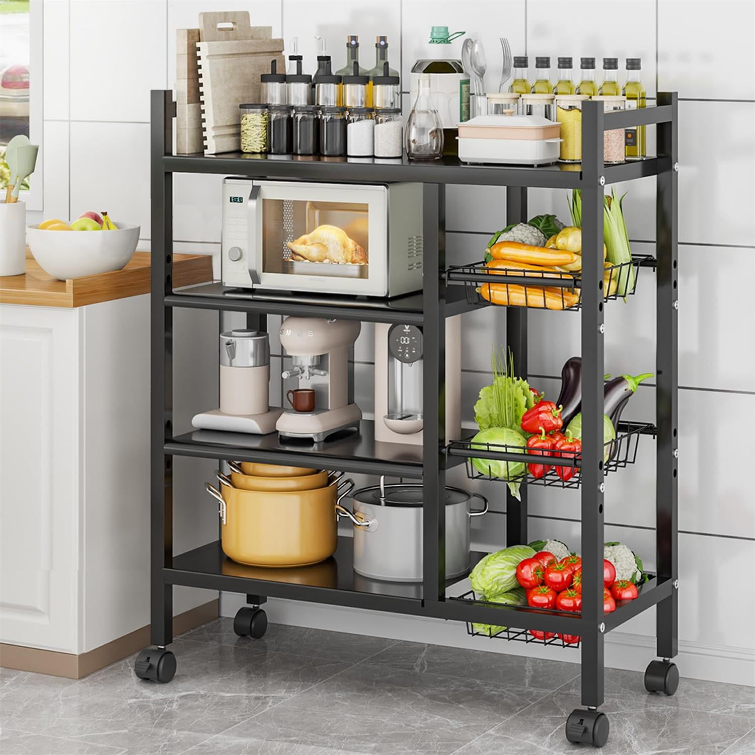 WOWDVOV 4-Tier Kitchen Storage Shelves, Metal Shelf, Adjustable Storage ...