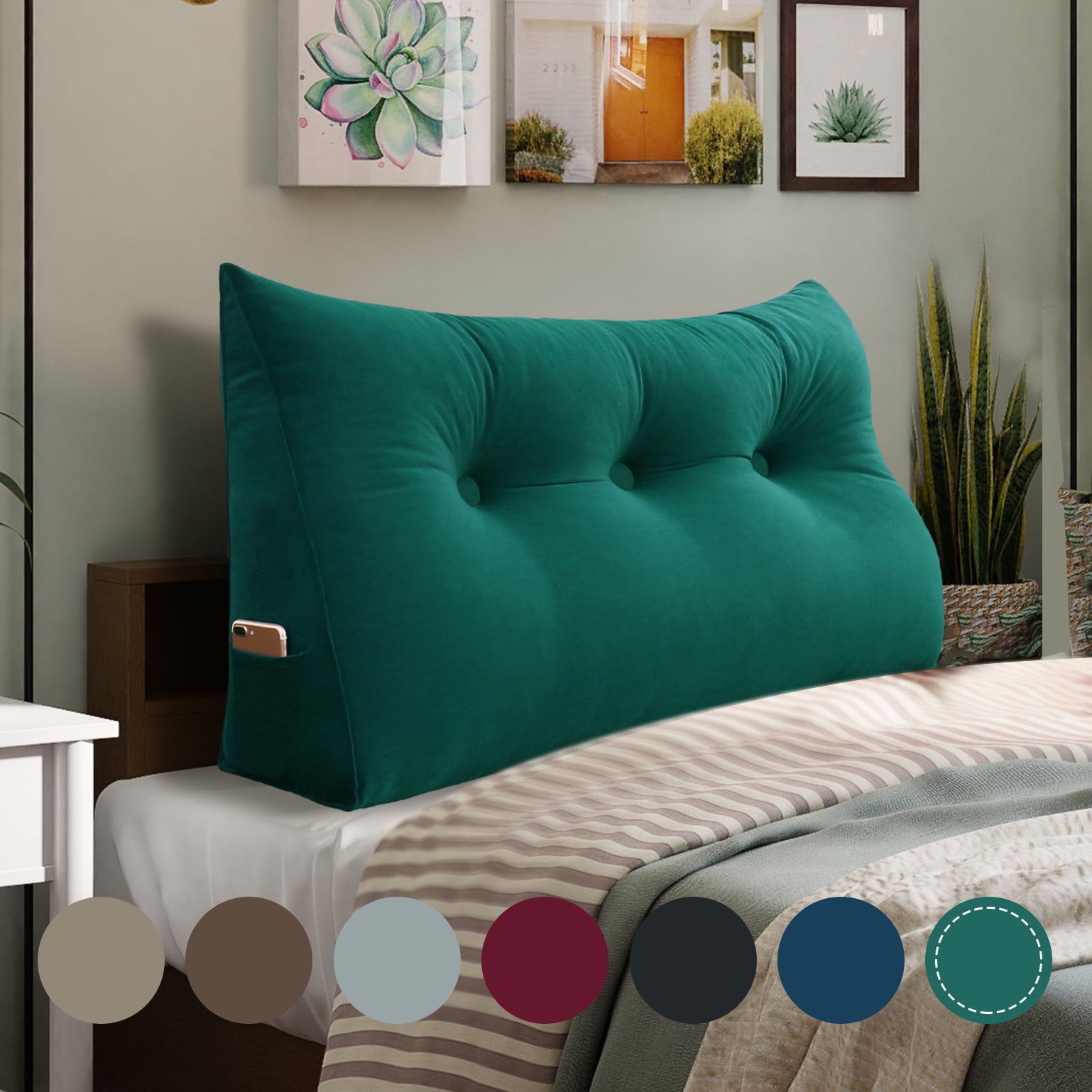 WOWMAX Large Triangular Wedge Pillow, 39 Inches, Velveteen Cyan ...
