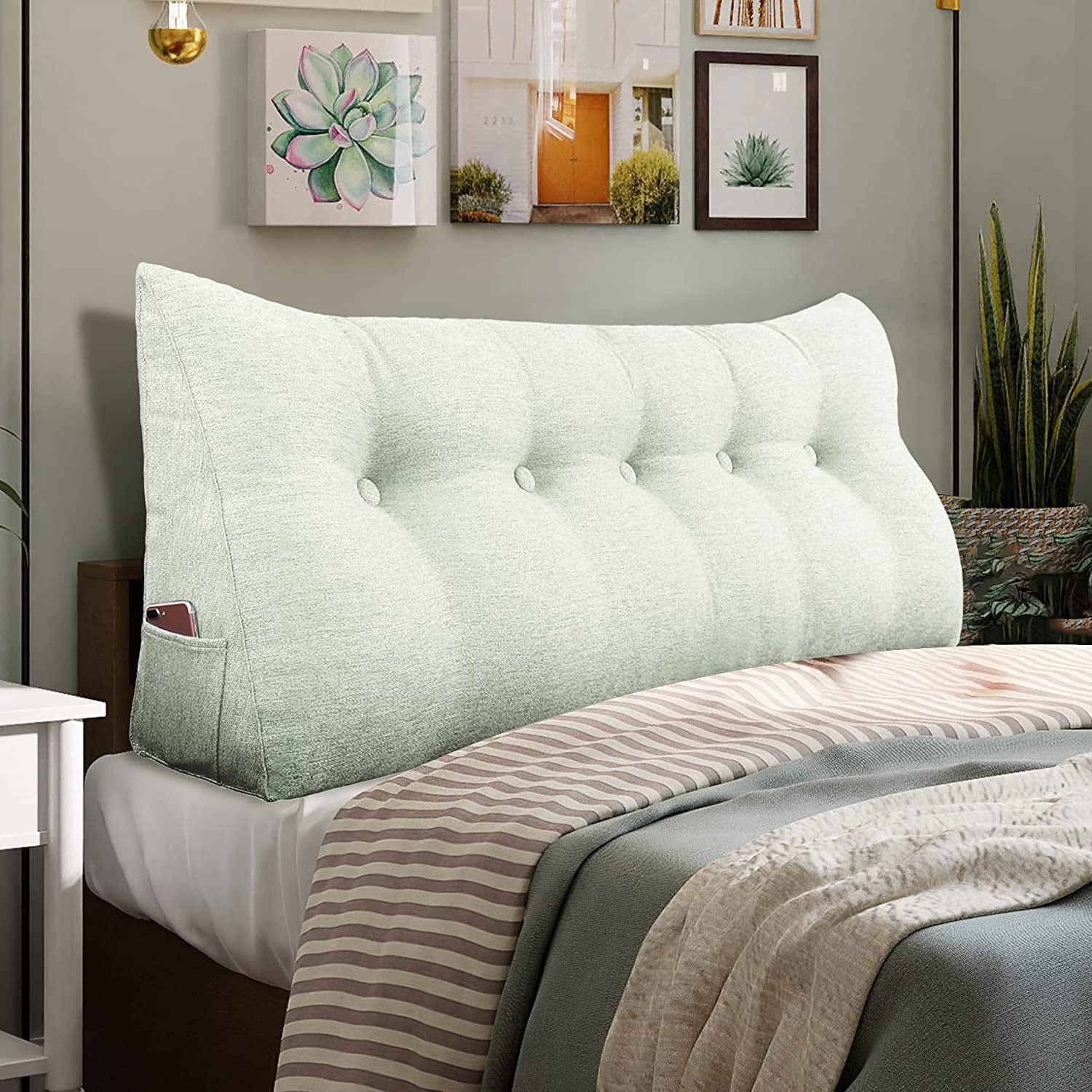WOWMAX Multifunctional Upholstered Headboard Pillow King, Button Tufted ...