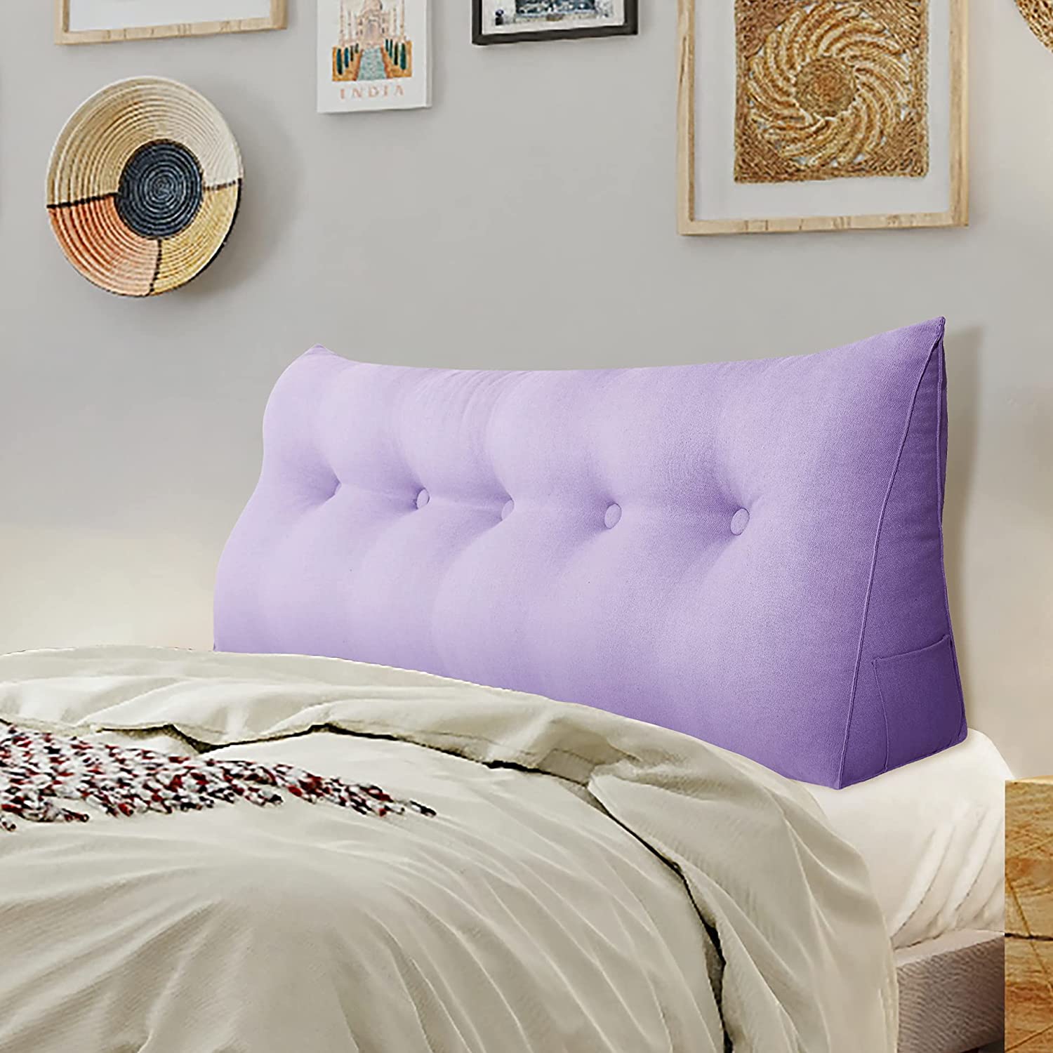 WOWMAX Multifunctional Upholstered Headboard Pillow Queen Size, Button ...