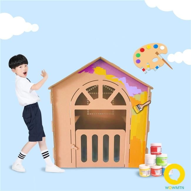 WOWMTN Cardboard Kid Playhouse Corrugated Box Play House Dollhouses ...
