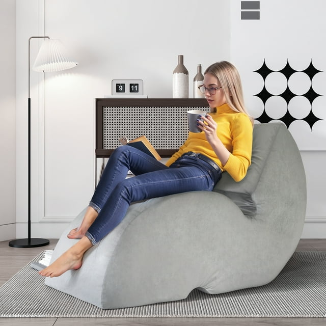 WOWMX Curved Chaise Lounge Indoor Ergonomic Design Lounge Chair for ...