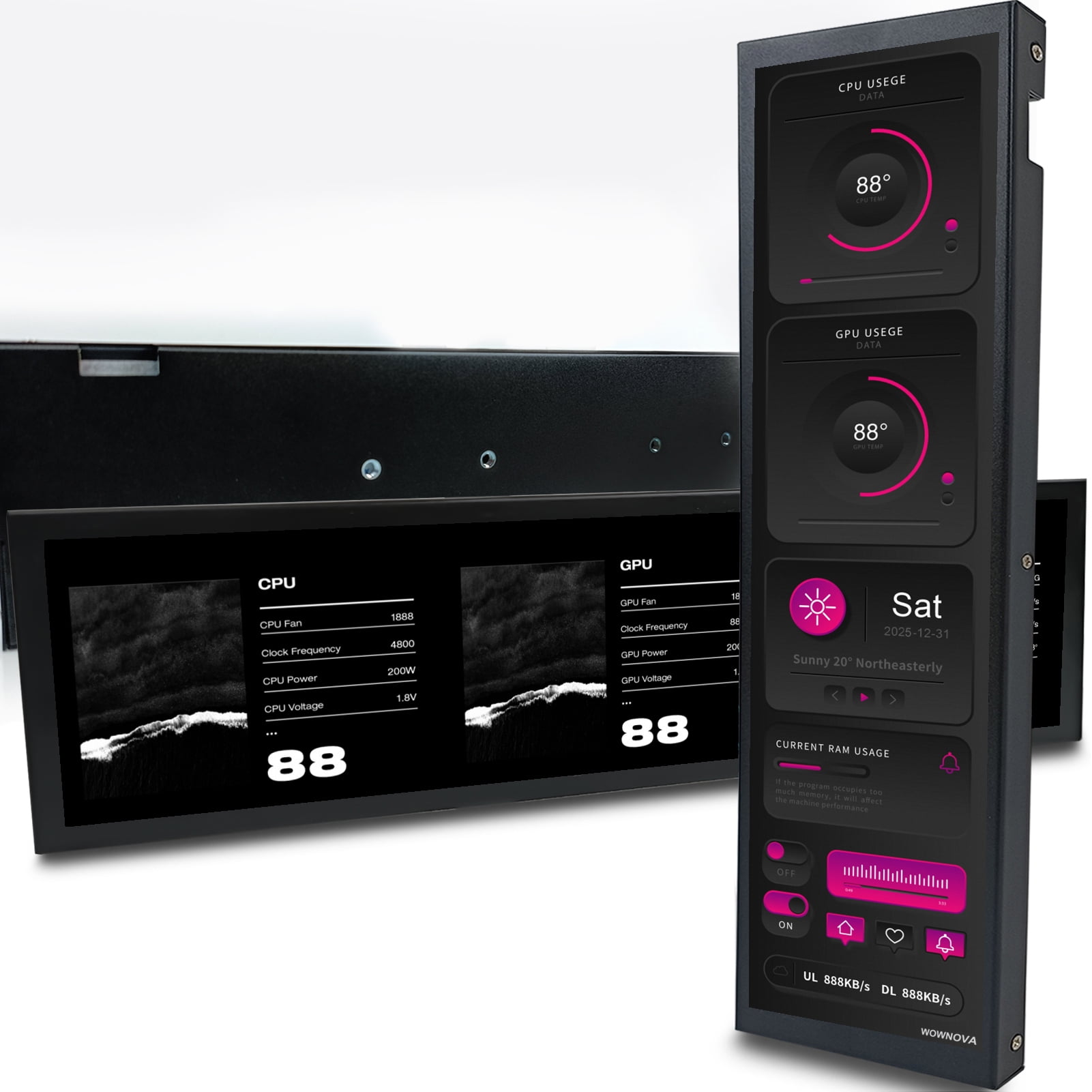 WOWNOVA 9.2" Lcd Screen Inside PC Case Computer Temp Monitor Screen, 1 ...