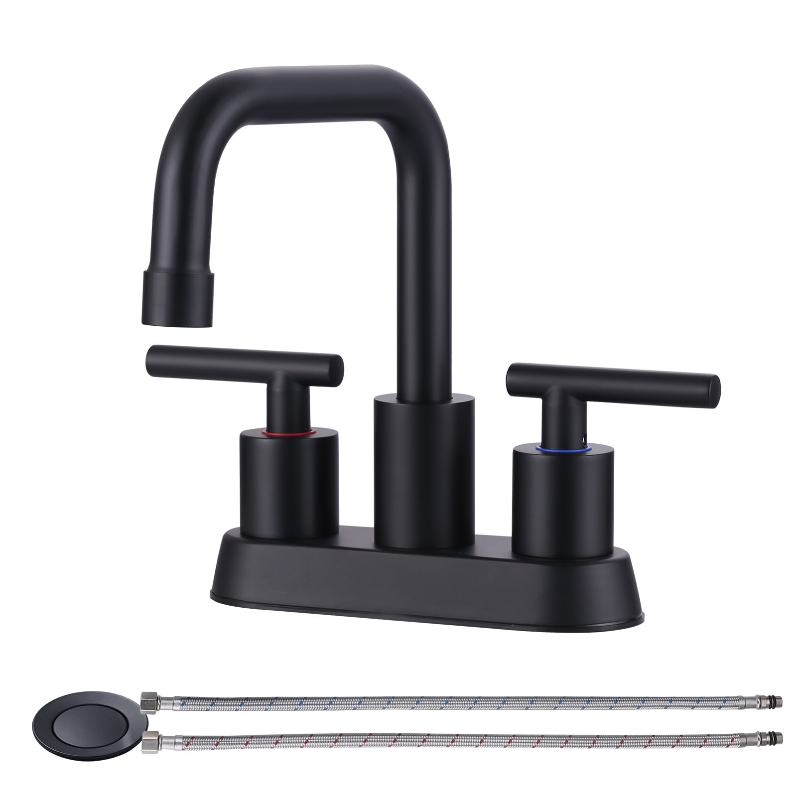 WOWOW 4 in. Centerset Double Handle 360° Rotation Spout Bathroom Faucet ...