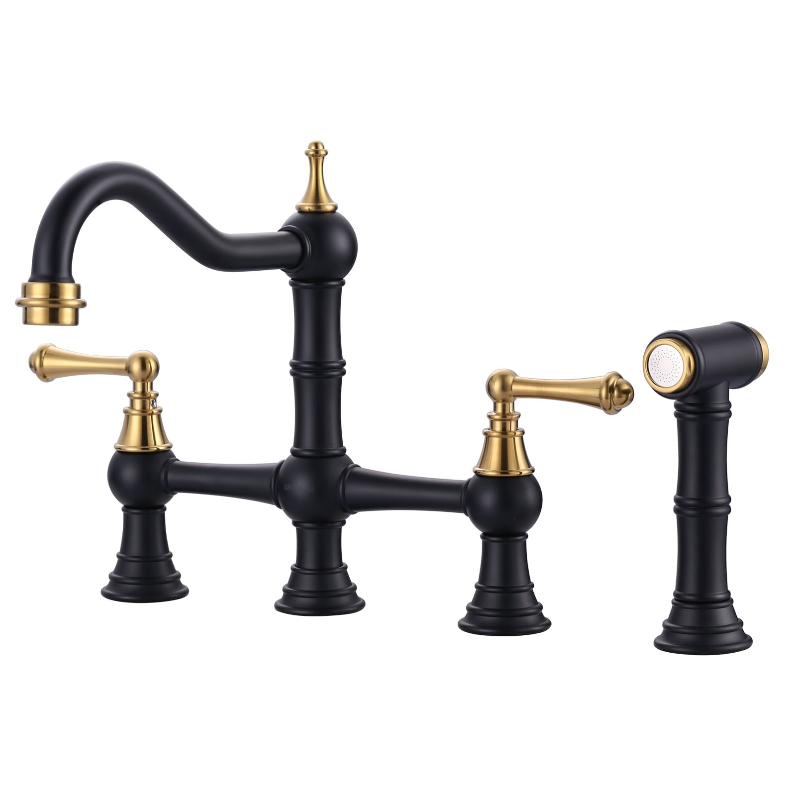 Wowow Brass 4 Hole Two Handle Bridge Kitchen Faucet with Sprayer for ...