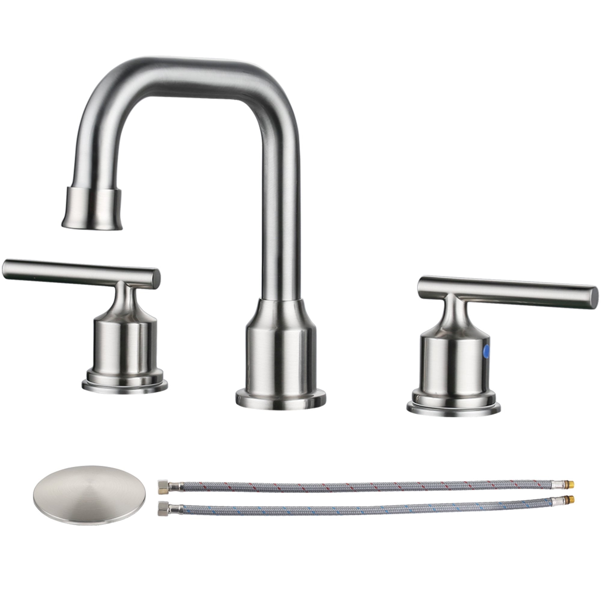 WOWOW Widespread High Arc Bathroom Faucet Brushed Nickel 2 Handles 8 ...