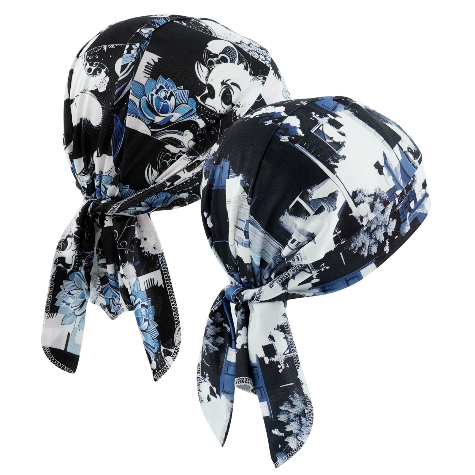 WOWSTYLE 2 Pcs Do Rags for Men Skull Cap Fashion Print Helmet Liner ...