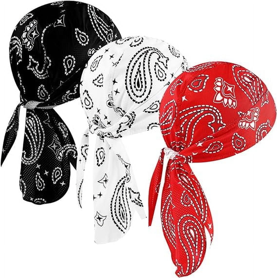 WOWSTYLE 3 Pcs Do Rags Skull Caps for Men Fashion Sweat Wicking Helmet ...