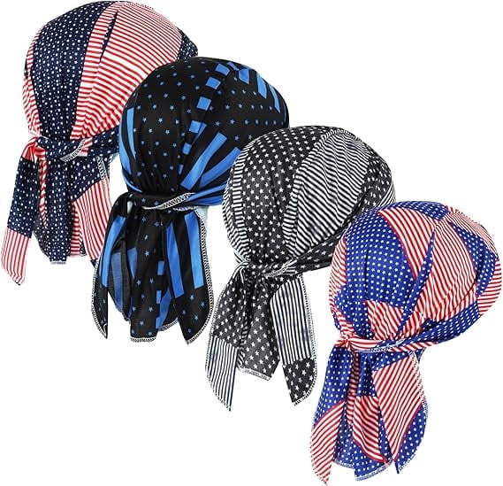 WOWSTYLE 4 Pcs Do Rags Skull Caps for Men Fashion Flag Sweat Wicking ...