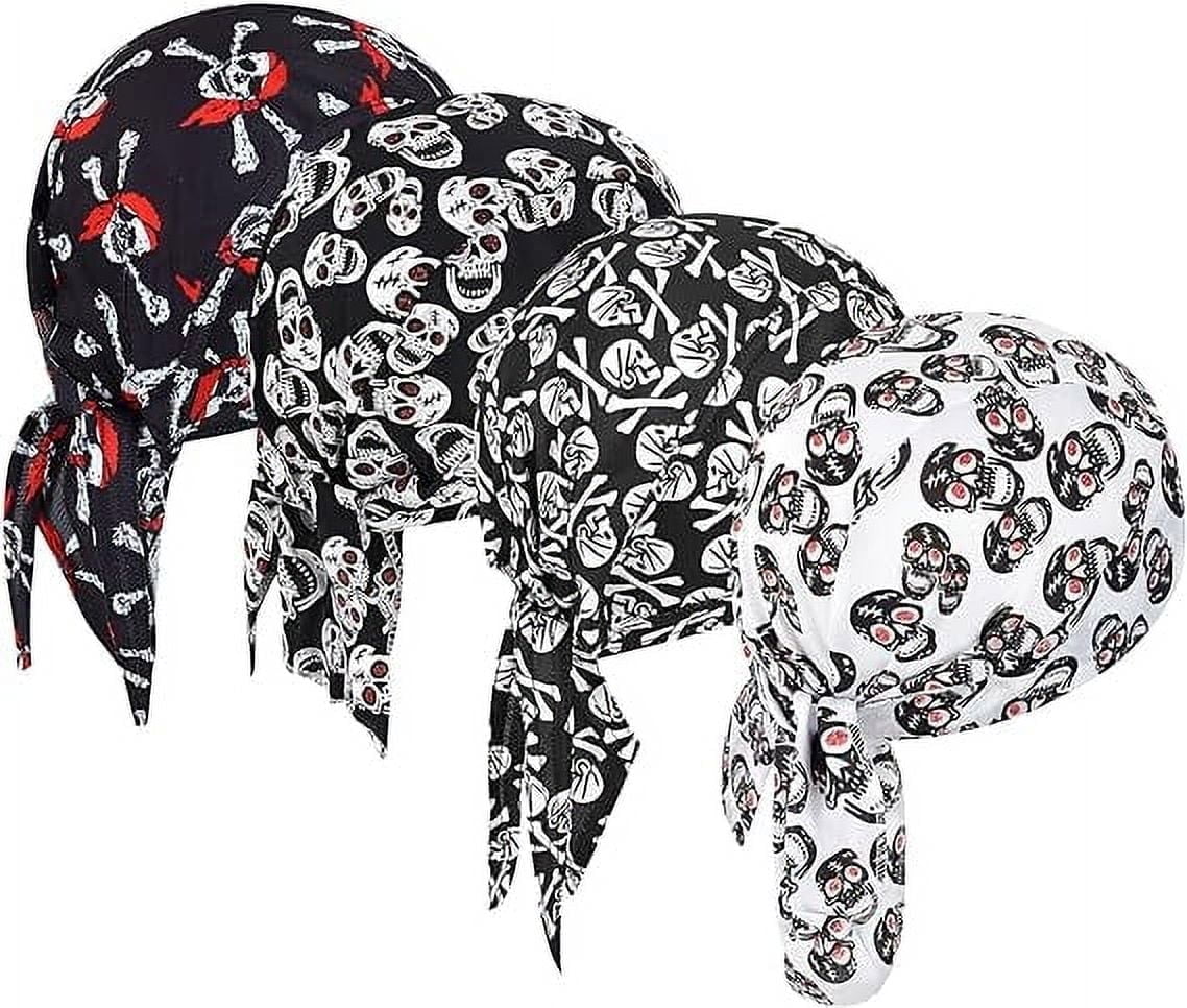 WOWSTYLE 4 Pcs Do Rags Skull Caps for Men Fashion Skull Sweat Wicking ...