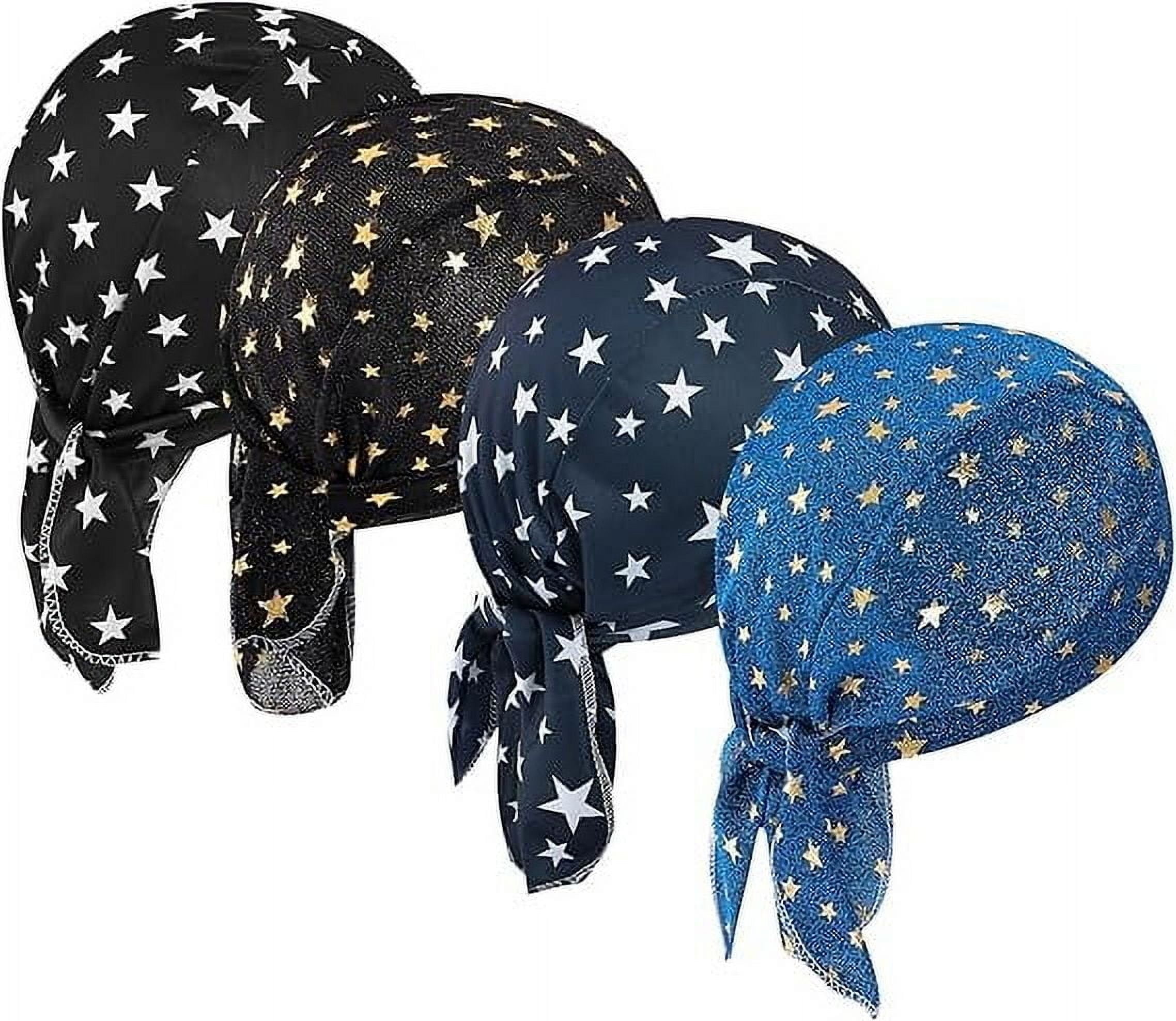 WOWSTYLE 4 Pcs Do Rags Skull Caps for Men Fashion Star Sweat Wicking ...