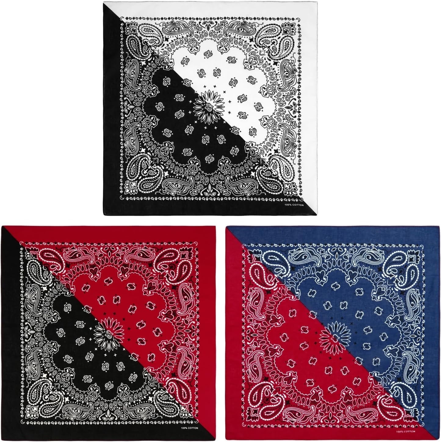 Wowstyle 3 Pcs Men's Paisley Bandana Scarf 100% Cotton Cowboy Bandanas ...