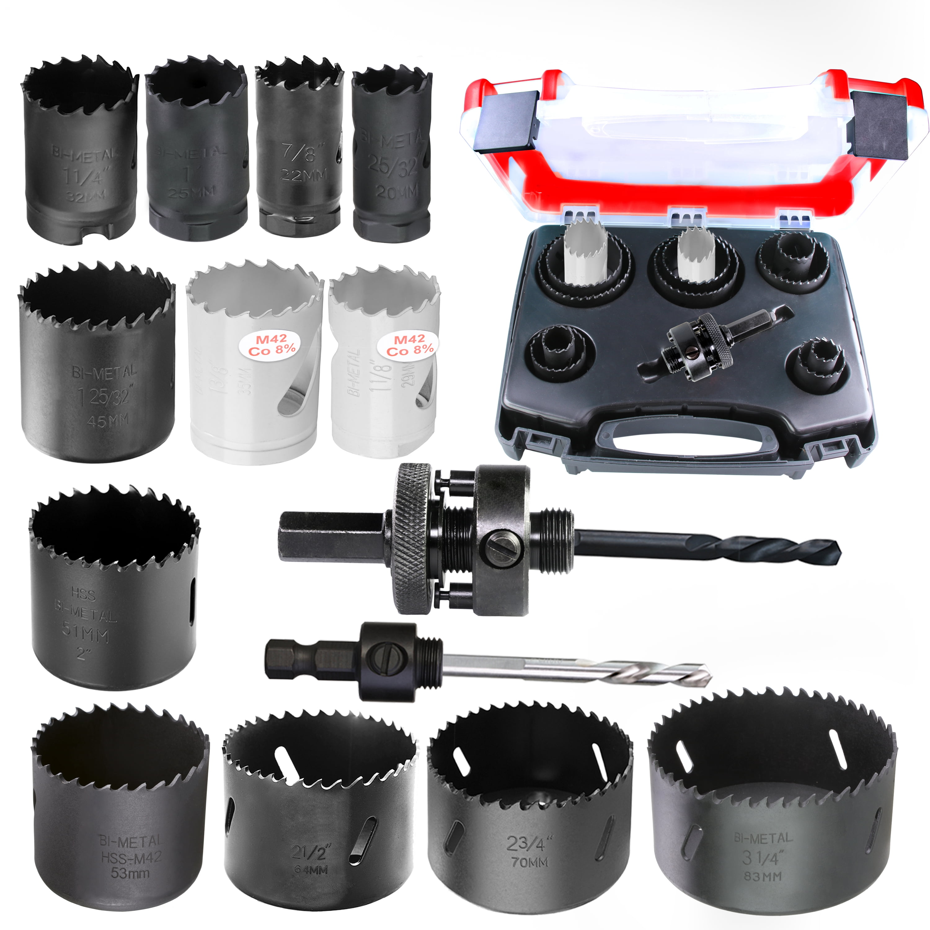WOWSUPM 25/32 to 2-3/4, 3-1/4” HSS Bi Metal Hole Saw Kit 12pcs Heavy ...