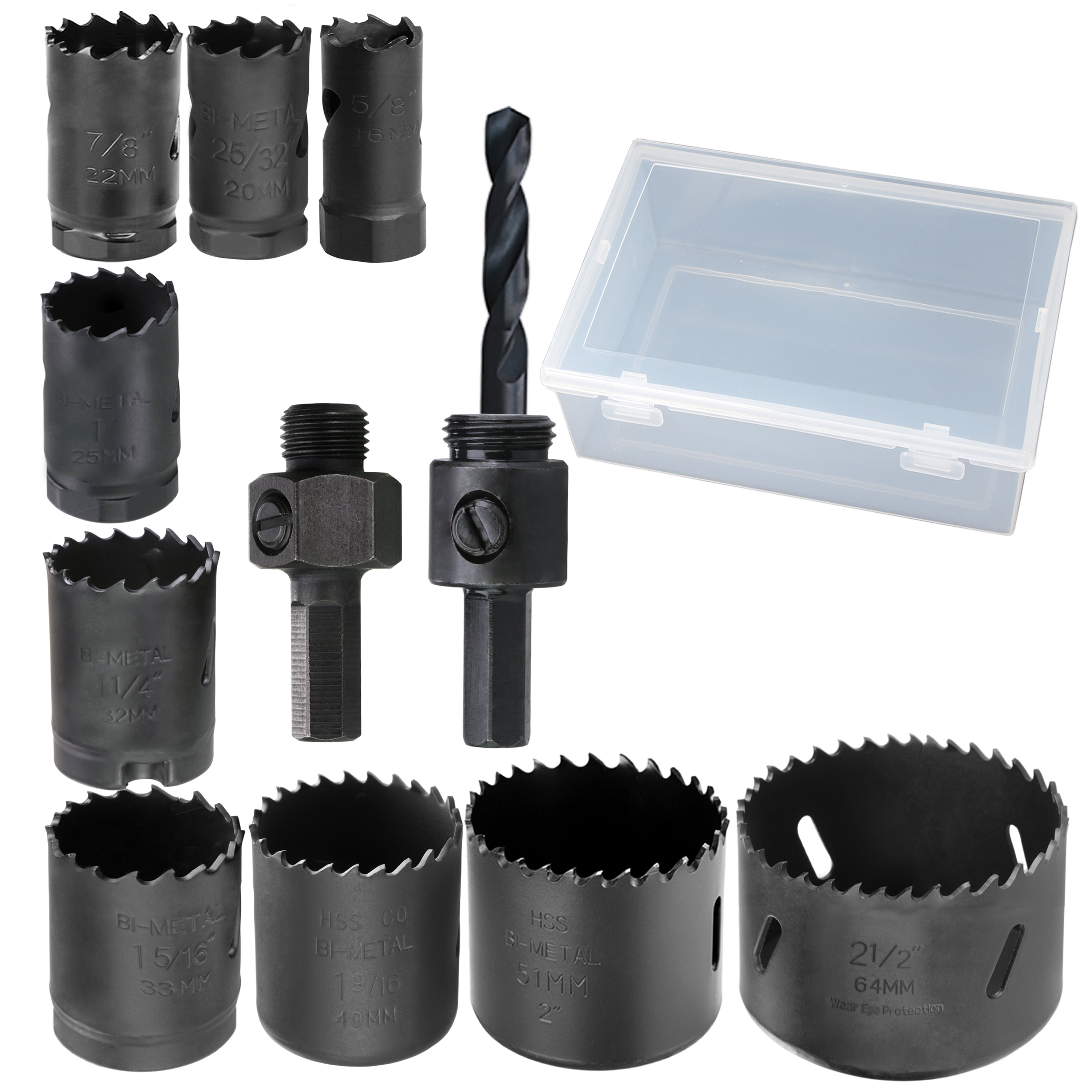 WOWSUPM 5/8 to 2, 2-1/2” HSS Bi Metal Hole Saw Kit 9pcs Heavy Duty Hole Saw Bit for Wood Drywall ...