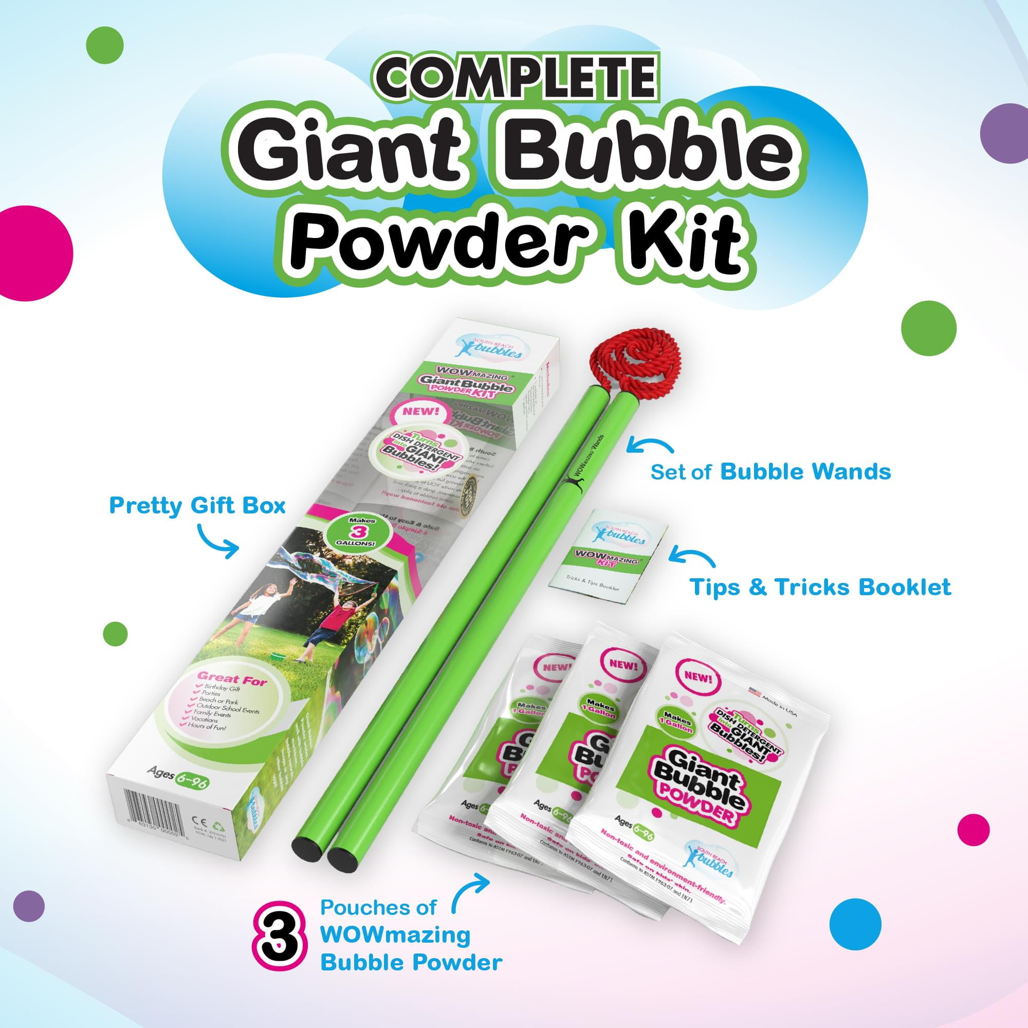 WOWmazing Kids Big Bubble Blowing Kit - Large Fun Solution Mix ...