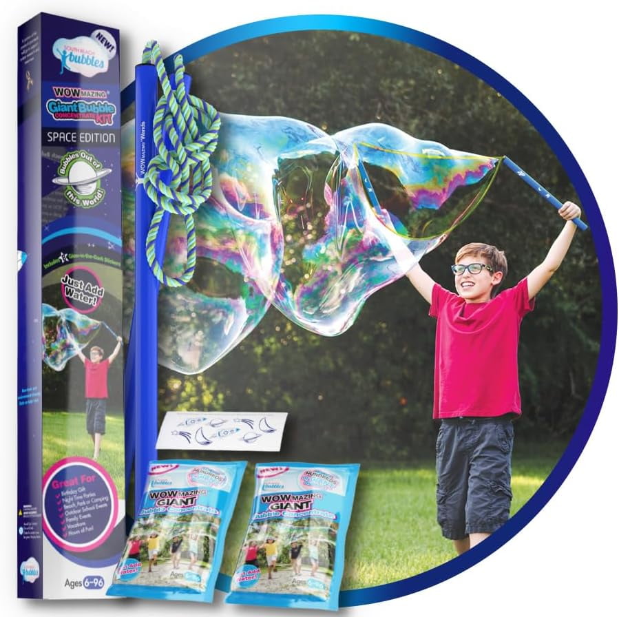WOWmazing Giant Bubble Wands Kit: (4-Piece Set) | Incl. Wand, Big Bubble Concentrate and Tips ...