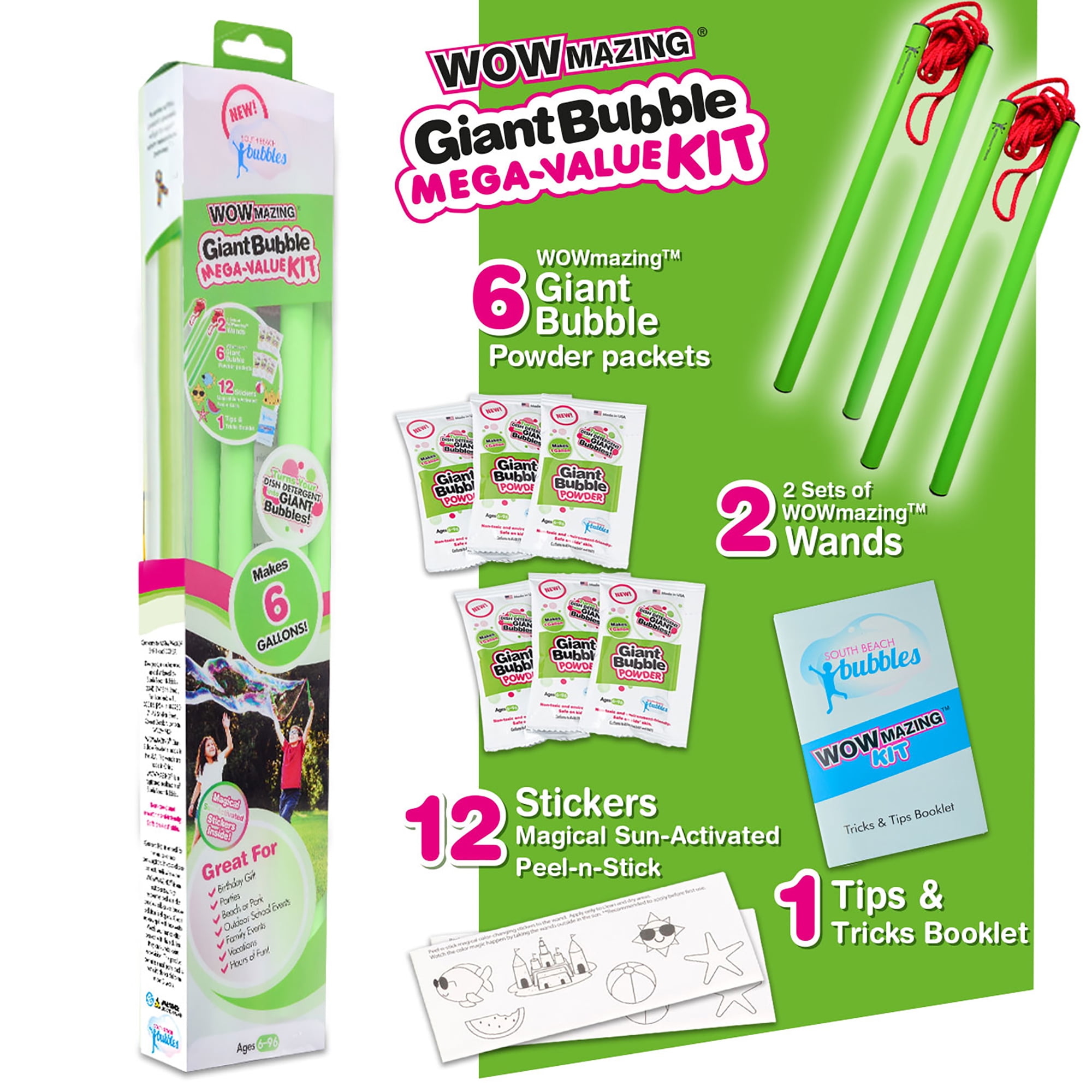 WOWmazing Kids Jumbo Pack Sets, Giant Bubble Wands Mega Value Kit with ...