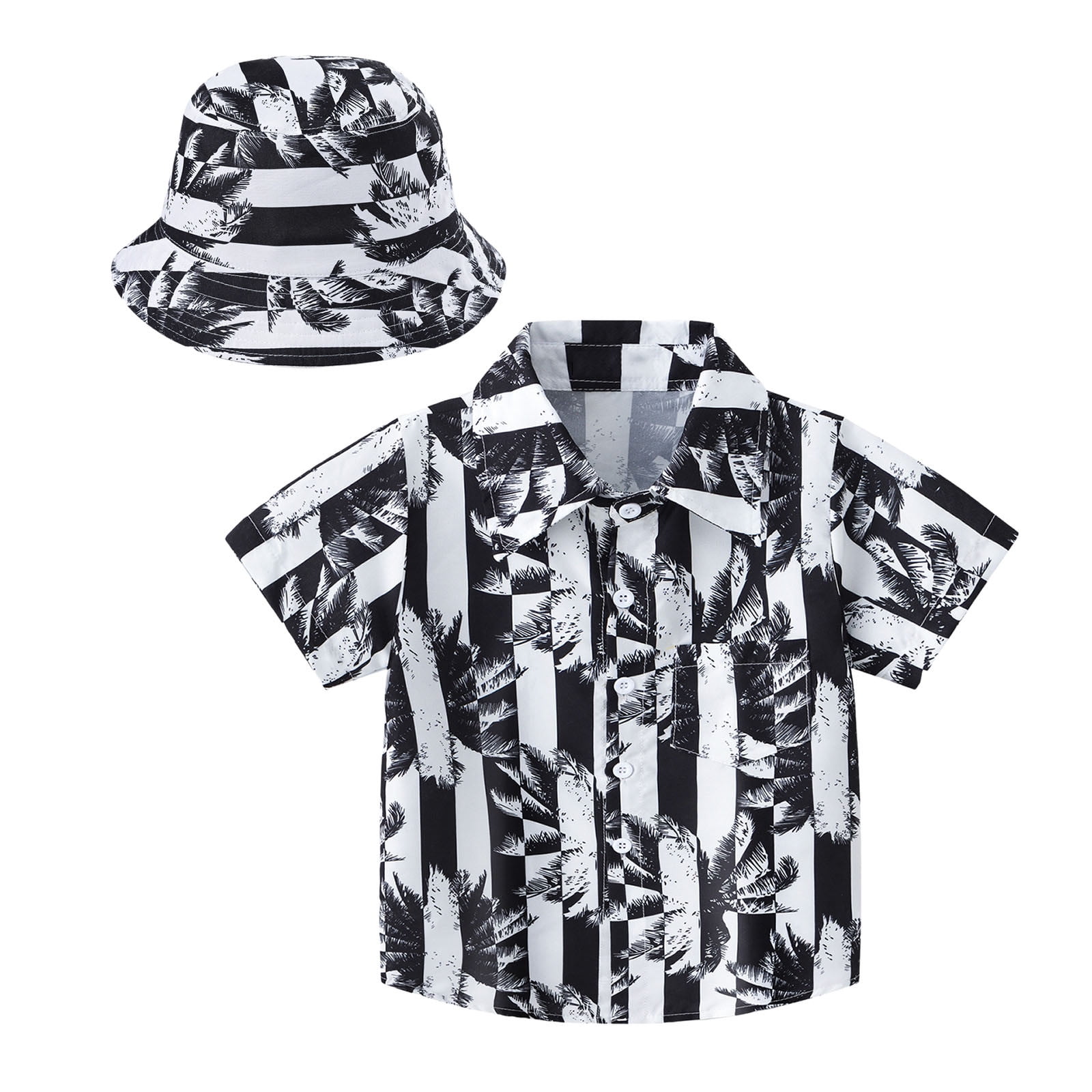 WOYY Big Boy Hawaii Beach Button Down Shirt Tropical Print Short Sleeve ...