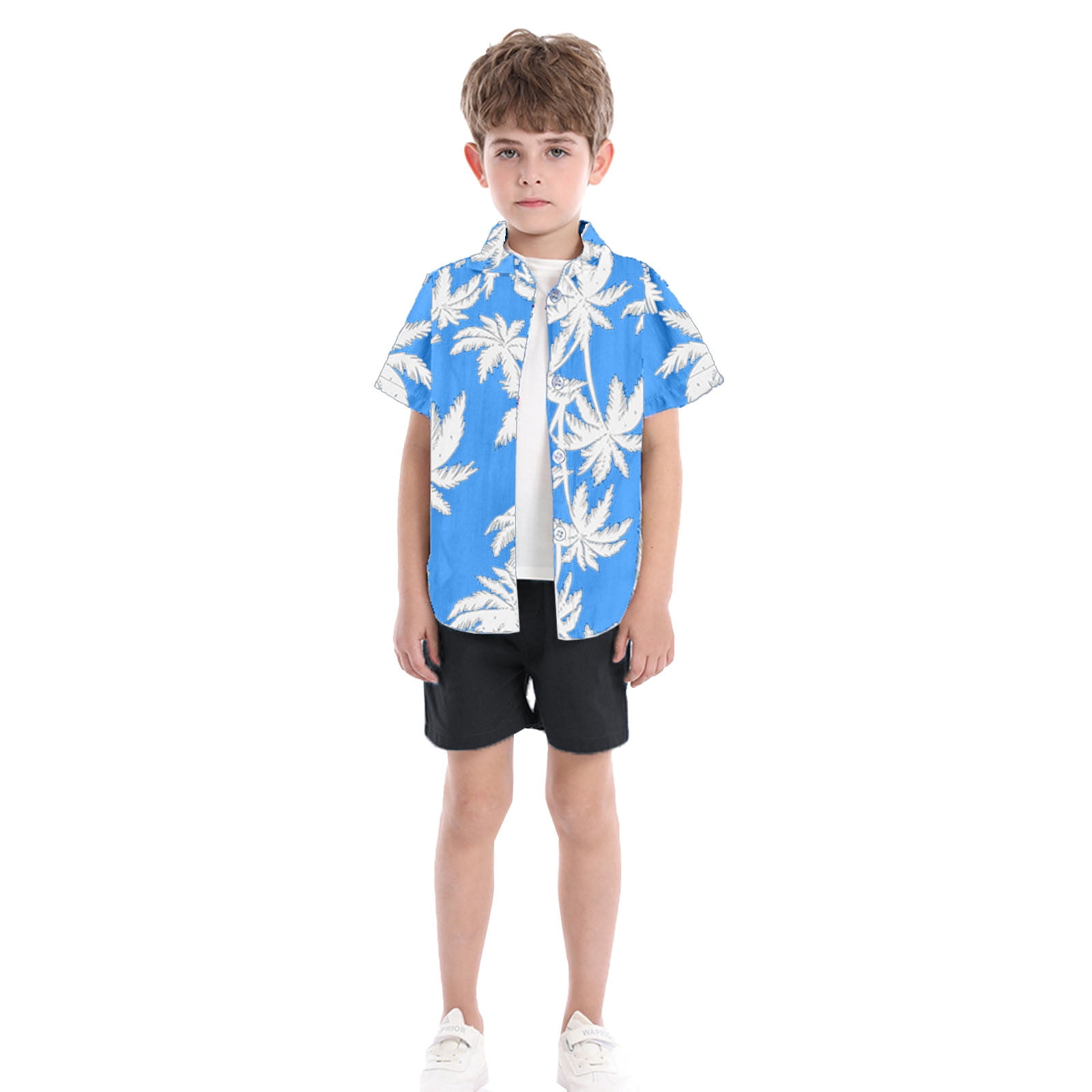 WOYY Big Boys Hawaii Beach Outfits Coconut Tree Print Button-Down Shirt Shorts Set, Sizes 7-8Y ...