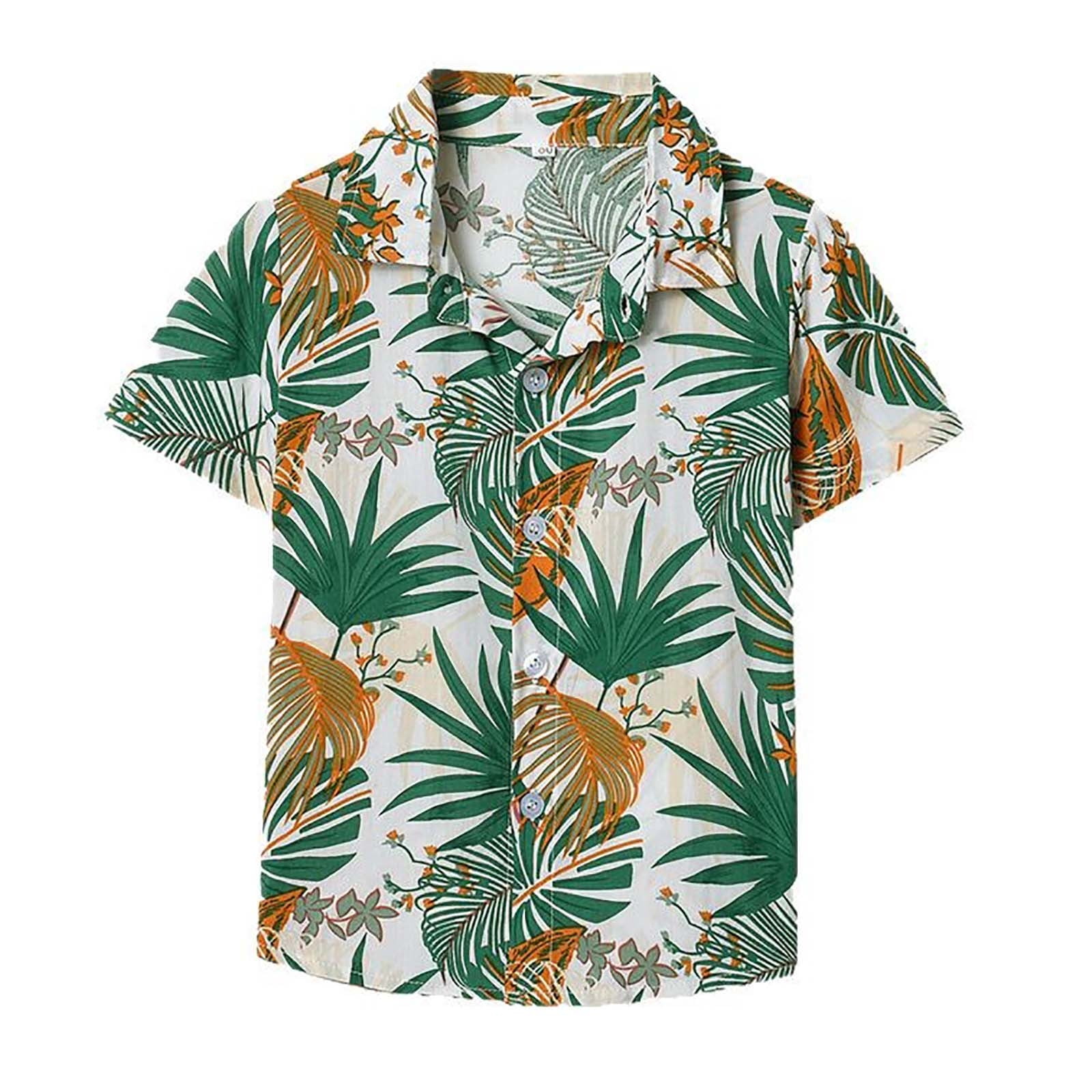 WOYY Big Boys Hawaii Beach Shirt Summer Vacation Short Sleeve Button ...