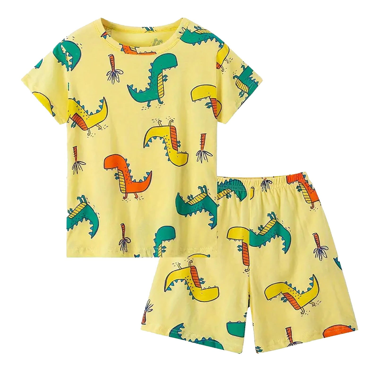 WOYY Big Boys Outfits Dinosaur Print Short Sleeve T Shirt Shorts Set ...
