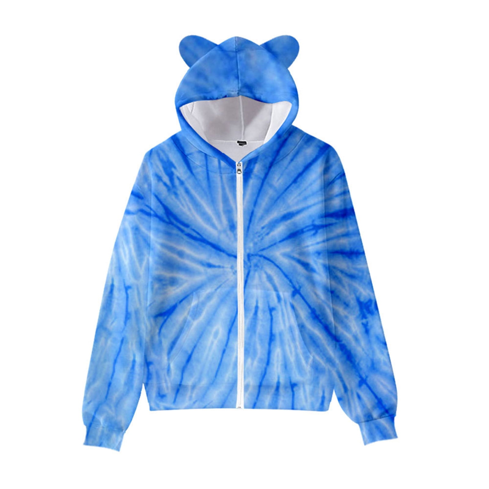 WOYY Big Boys Tie-Dyed Hoodie Cat Cute Ears Zip Up Cardigan Hooded ...